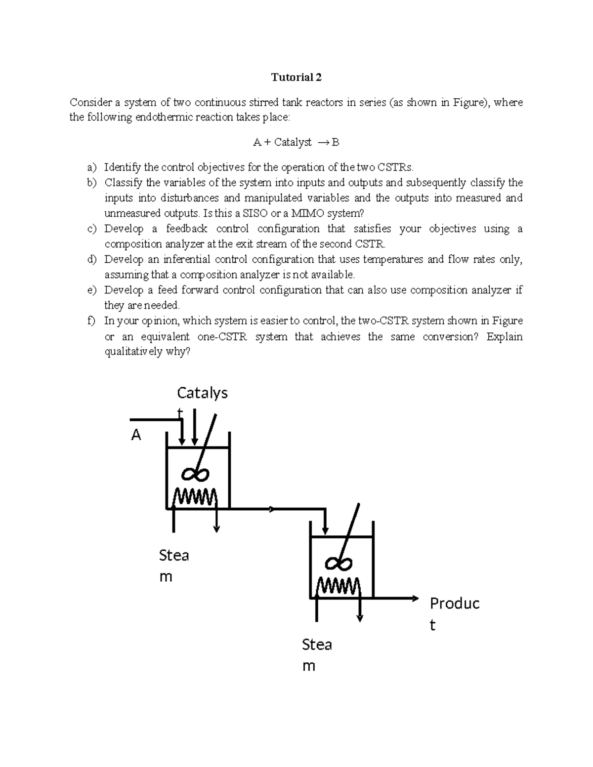 Tut2 - To get the solution of tut 2 - A Stea m Stea m Produc t Catalys t Tutorial 2 Consider a ...