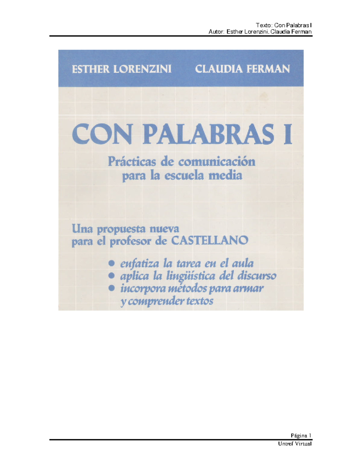 Con palabras I - ... - Autor: Esther Lorenzini. Claudia Ferman Página 1 ...