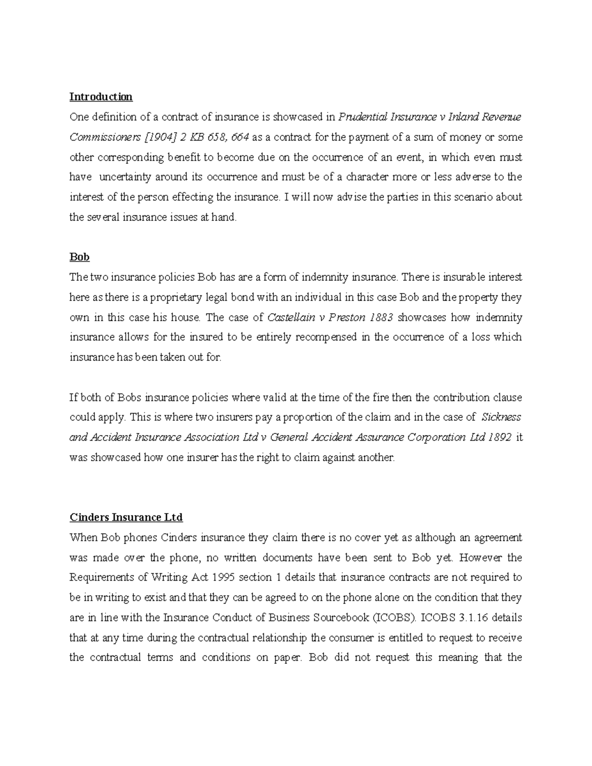 CCC Q3 - ccc - Introduction One definition of a contract of insurance ...