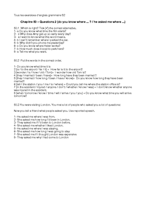 Unit 8 - exercice d'anglais - Unit 8 : Exercices 8 You ask people about ...