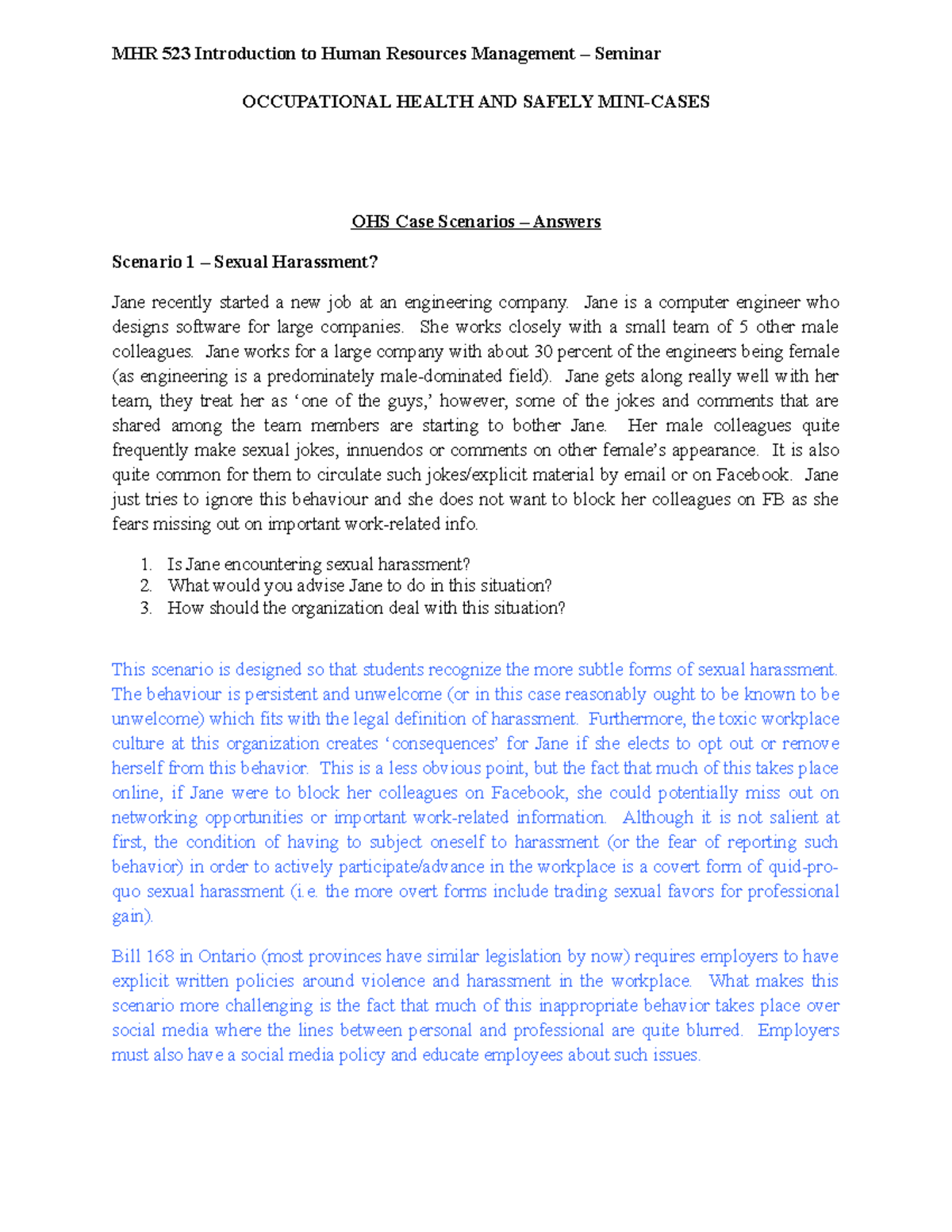 Seminar Activity Answers Mhr 523 Introduction To Human Resources