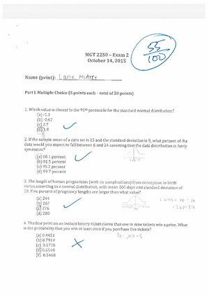 Exam 2 Spring '05 - Exam Solutions - MGT 2250 - Studocu