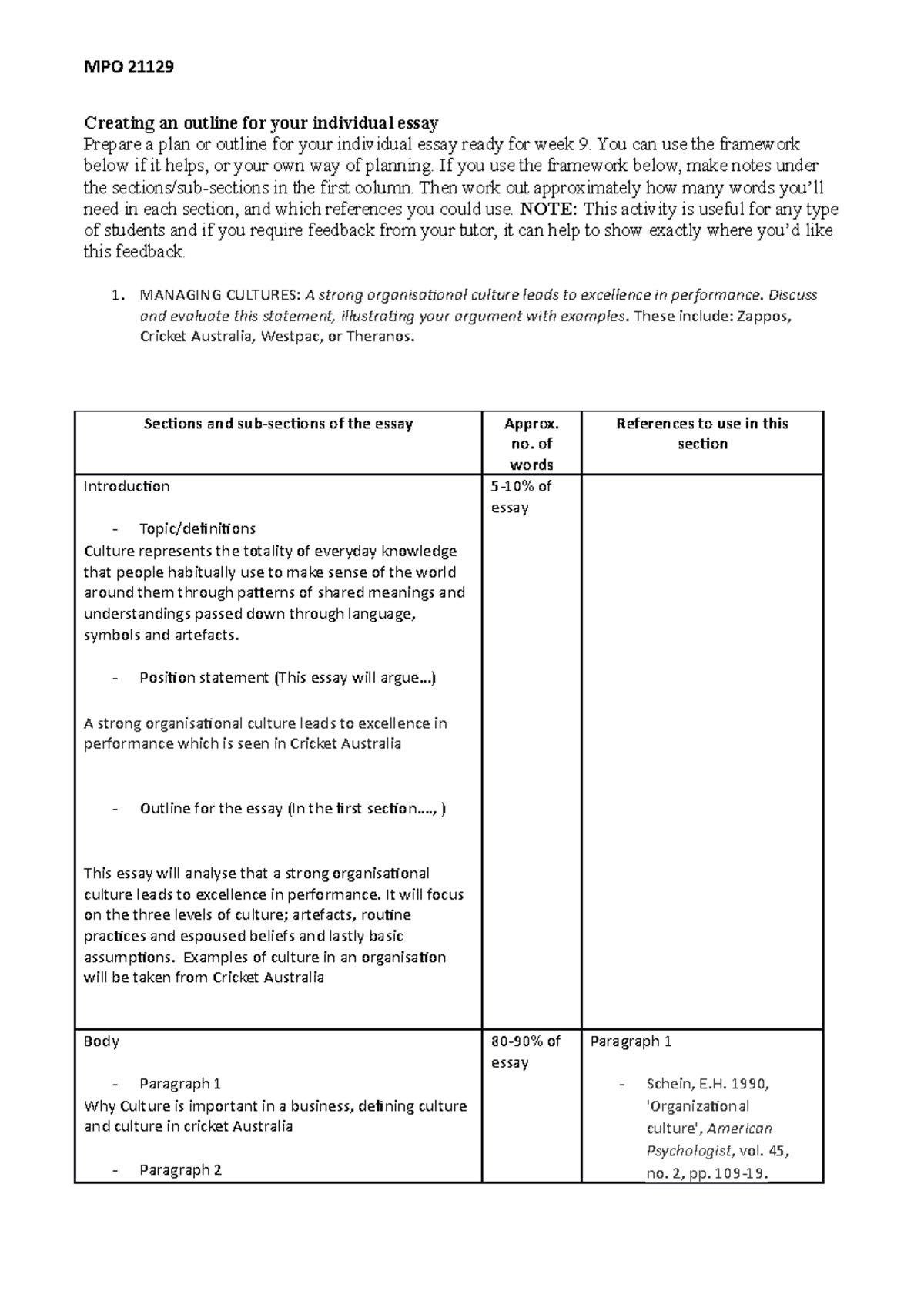 MPO Essay outline - MPO 21129 Creating an outline for your individual ...