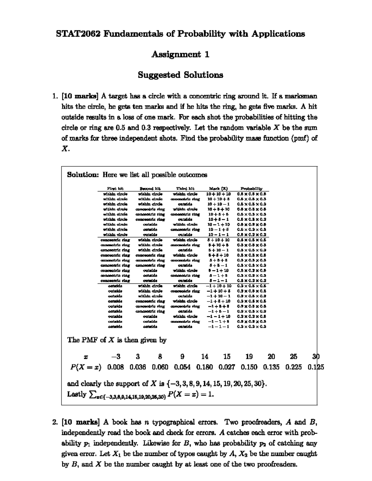 2022 Assignment 1 Sol - STAT2062 Fundamentals of Probability with ...