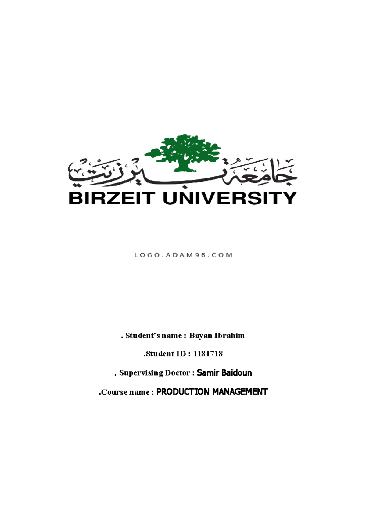 بيان ابراهيم - Grade: B - . Student's name : Bayan Ibrahim .Student ID ...