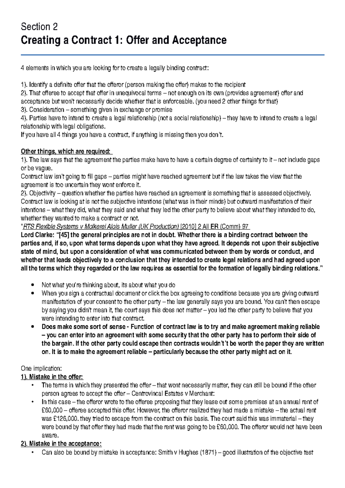 Topic 1 - offer and acceptance - Section 2 Creating a Contract 1: Offer ...