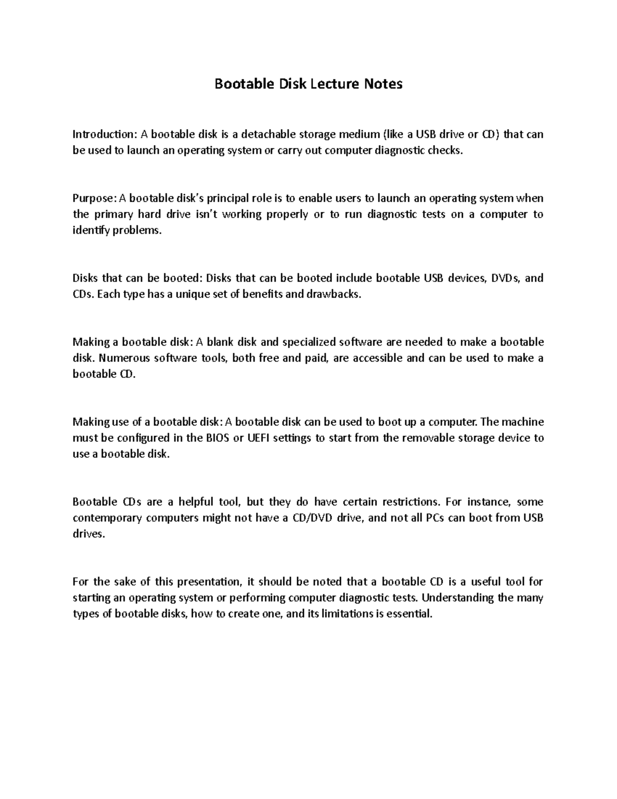 Lecture Notes - Bootable Disk - Bootable Disk Lecture Notes ...