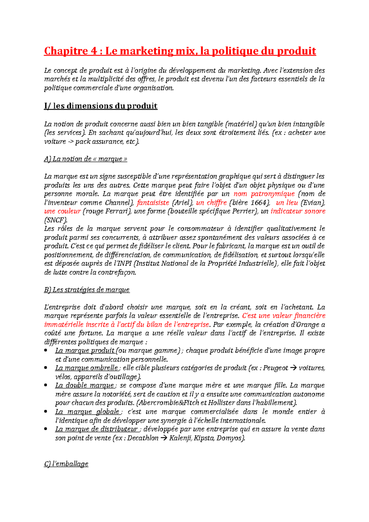 Chapitre 4 - Chapitre 4 : Le marketing mix, la politique du produit Le ...