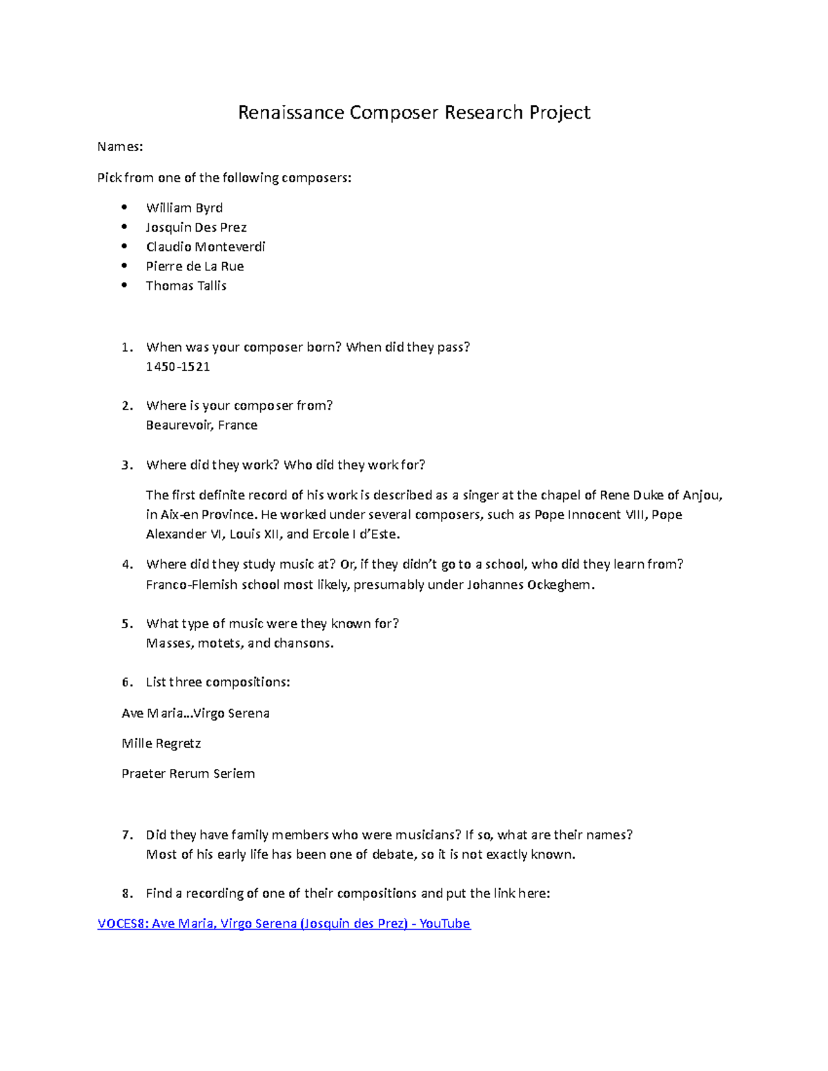 Composer Project (Josquin Des Prez) - Renaissance Composer Research ...