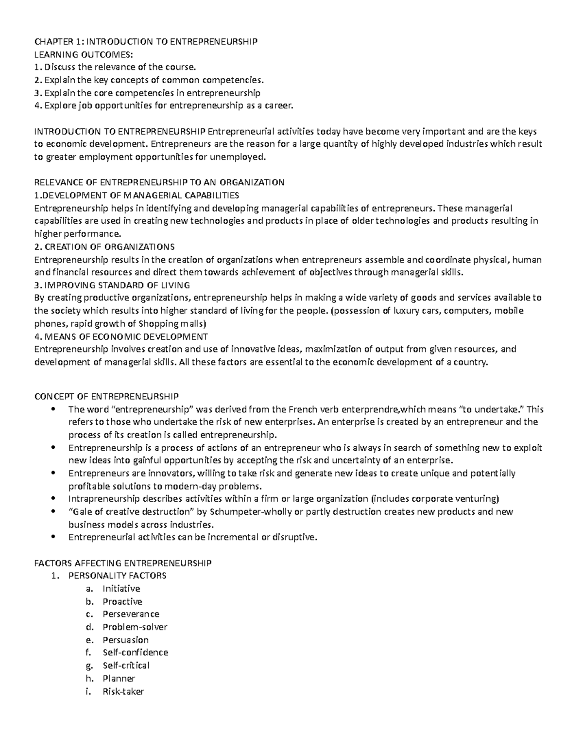 Lesson-1- Entrep - CHAPTER 1: INTRODUCTION TO ENTREPRENEURSHIP LEARNING OUTCOMES: Discuss the ...