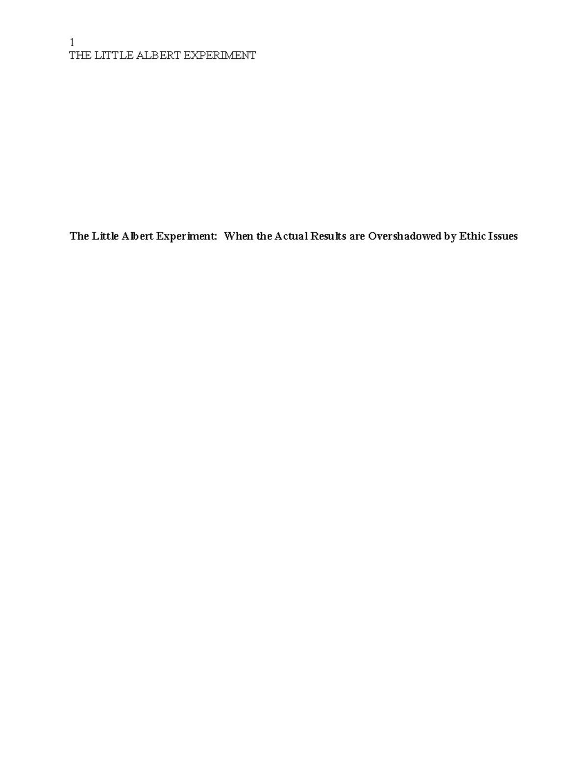 Assignment 1 - The Little Albert Experiment - THE LITTLE ALBERT ...