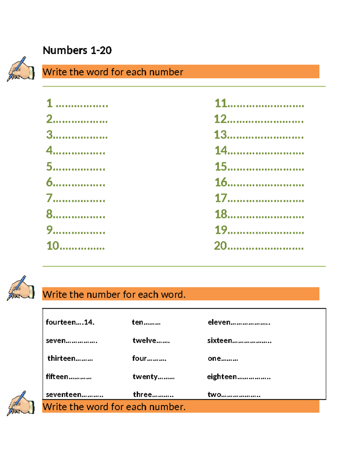 Numbers-1 100 - Primary teaching - Numbers 1- Write the word for each ...