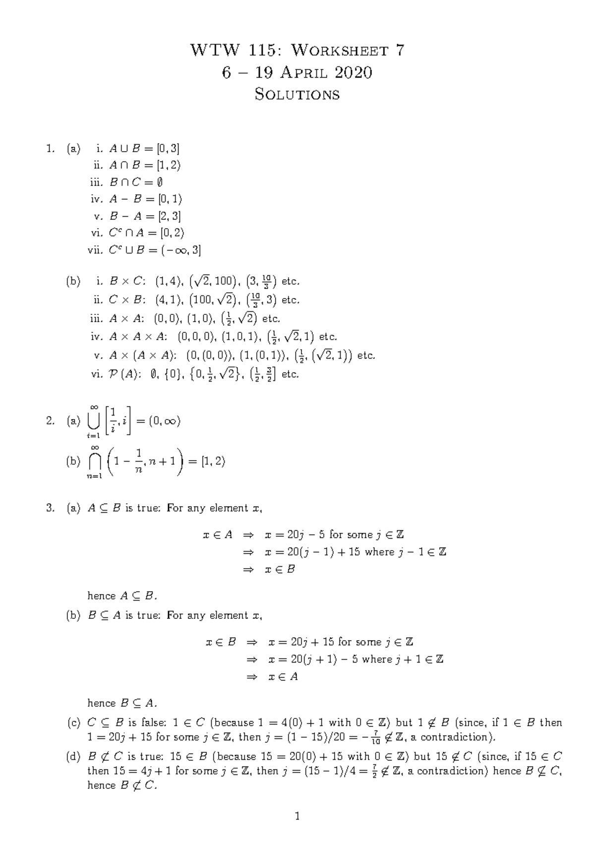 WTW 115 Worksheet 7 (2020) (Solutions) - WTW 115: Worksheet 7 6 – 19 ...