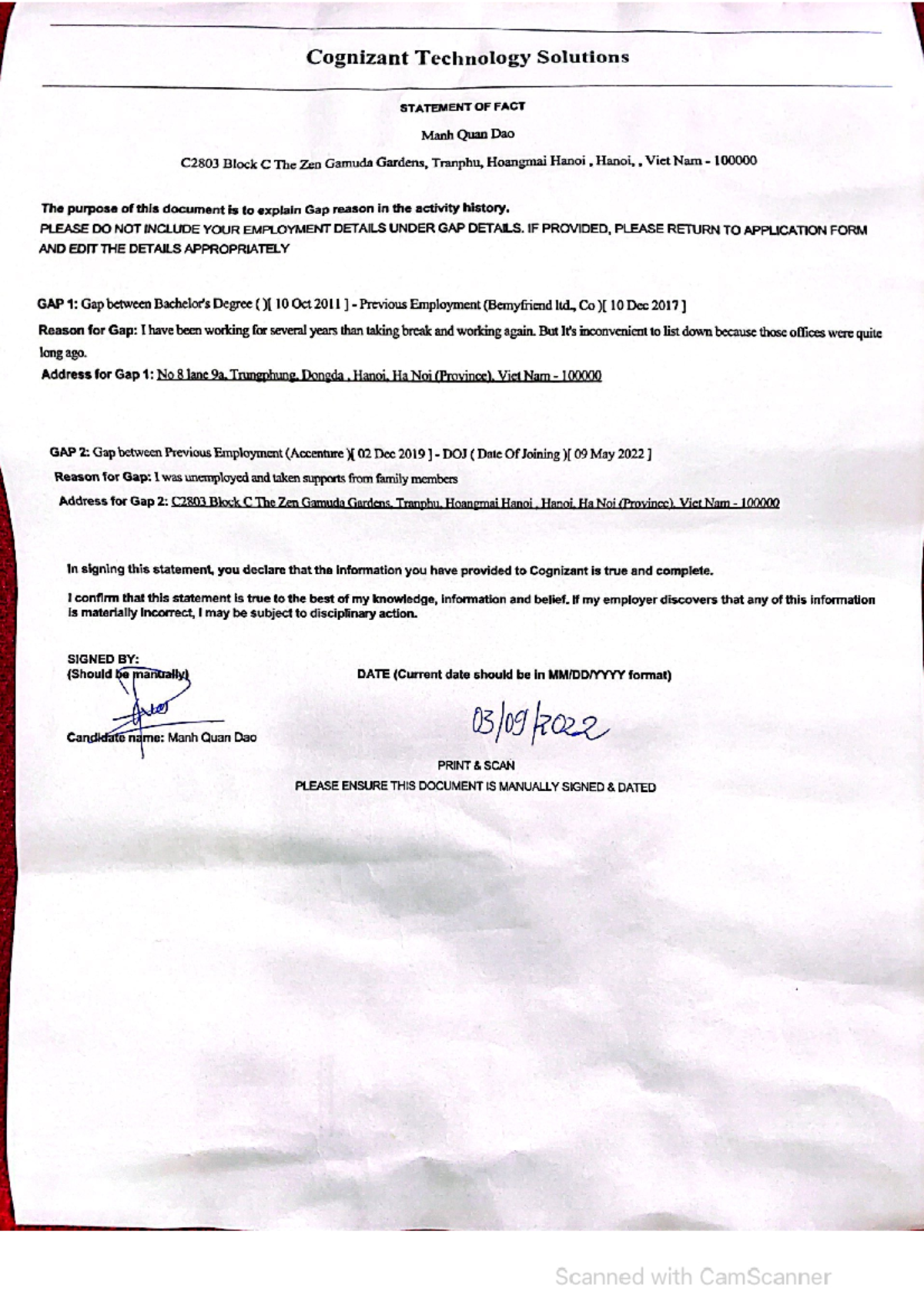 Gap Declaration - For your reference - English - Studocu