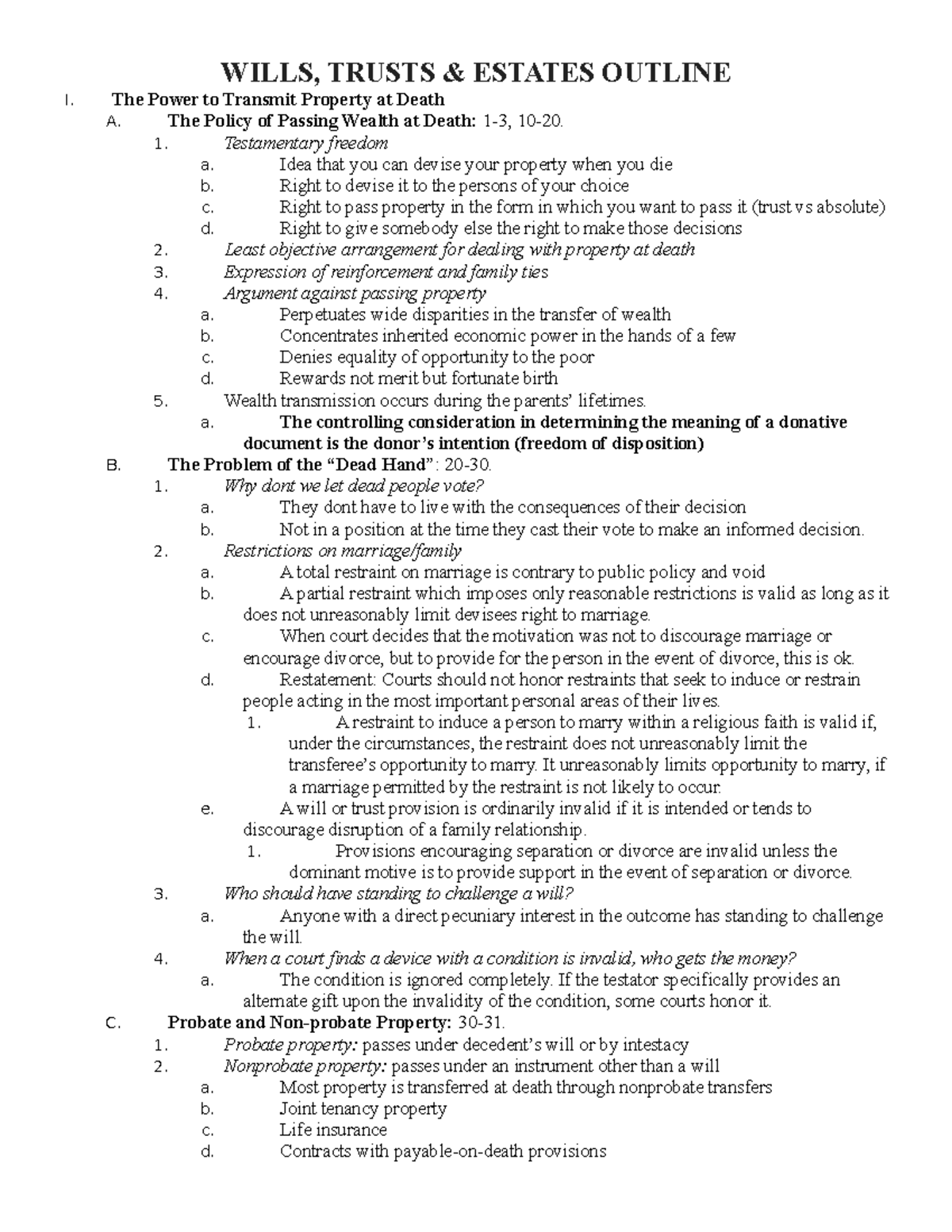 Wills, Trusts, AND Estates Outline - WILLS, TRUSTS & ESTATES OUTLINE I ...