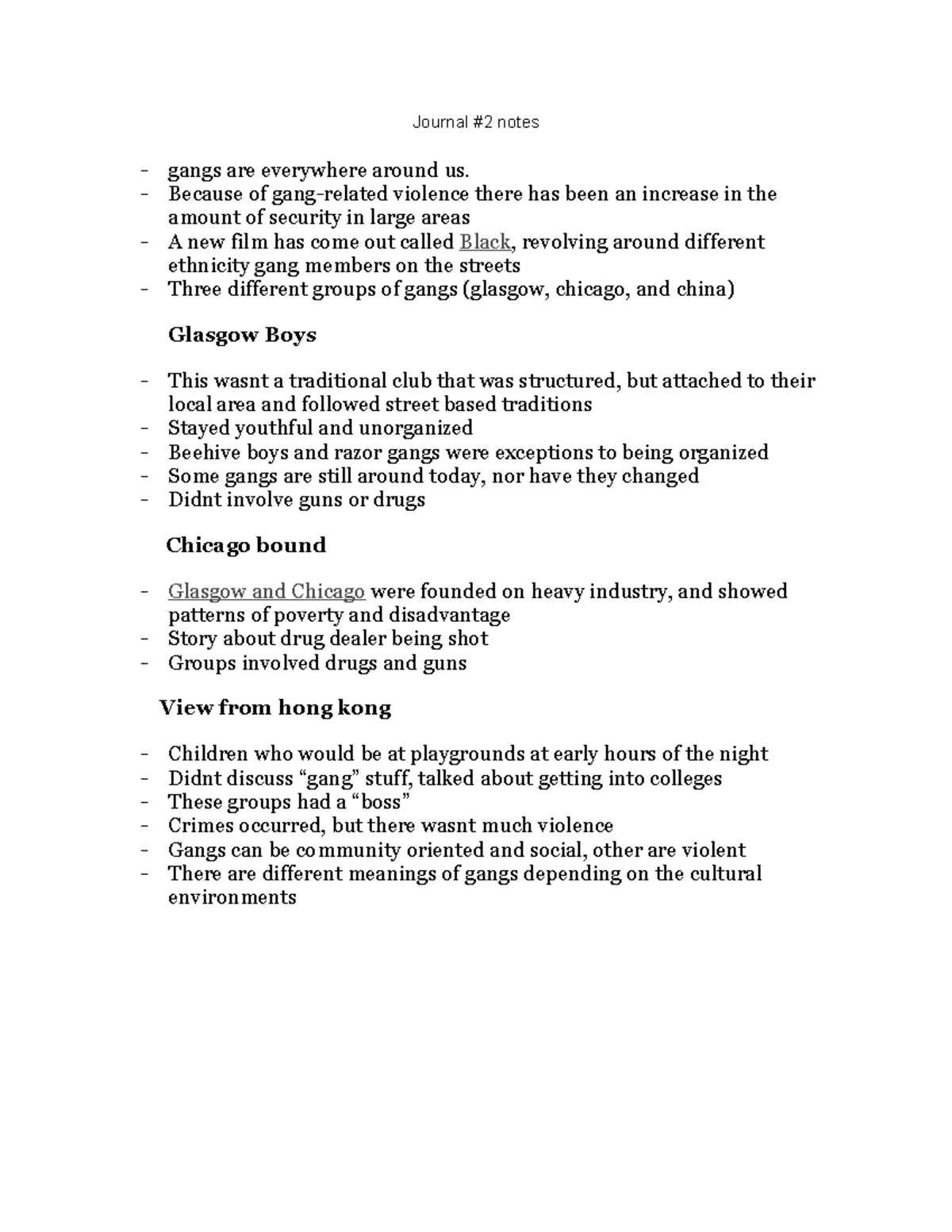 Journal 2 notes - Journal #2 notes gangs are everywhere around us ...