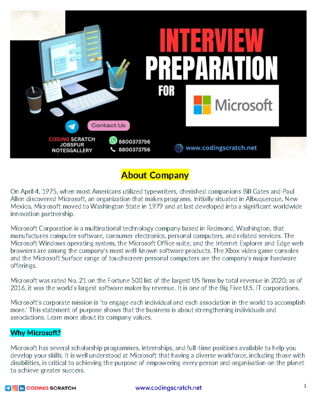 Interview prep 4 ms - About Company On April 4, 1975, when most ...