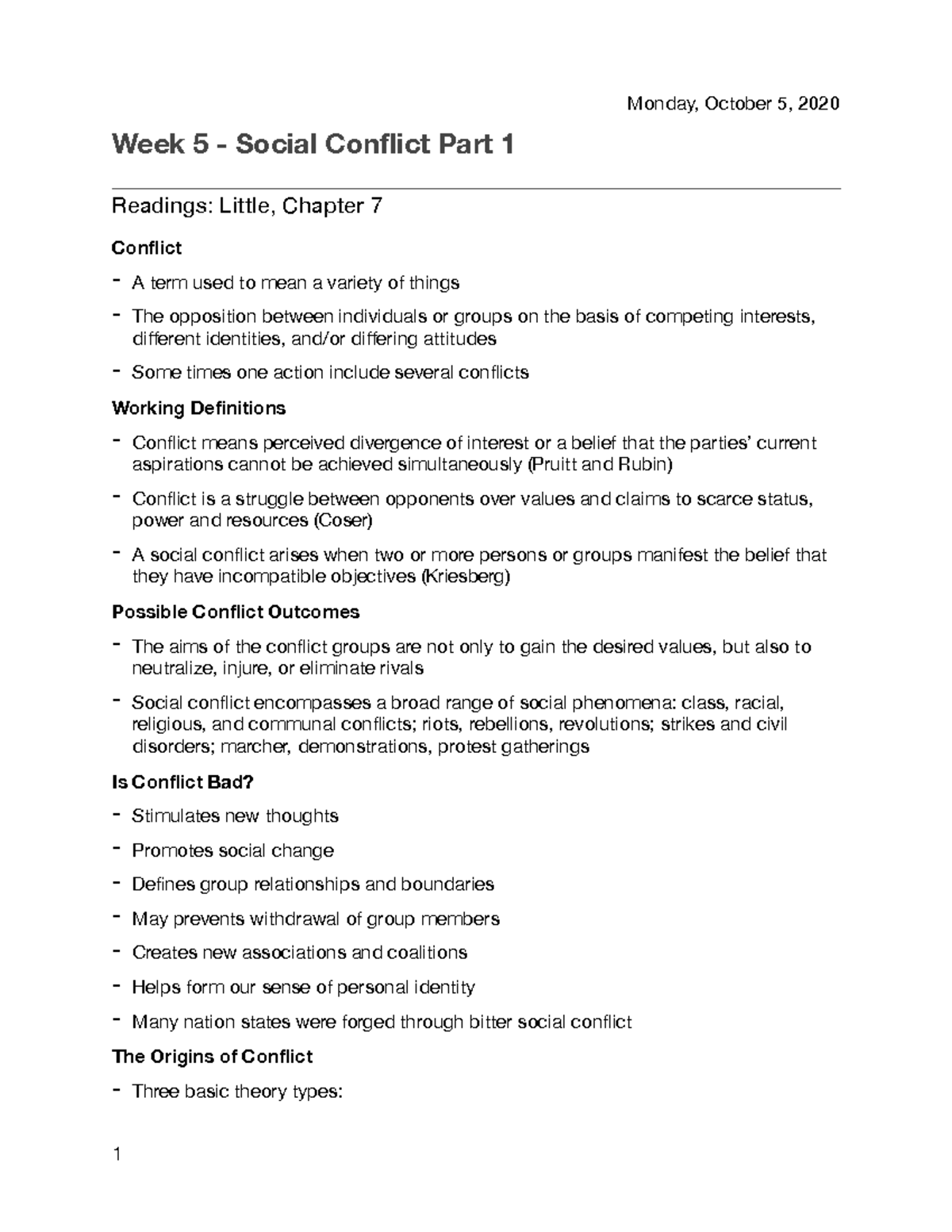 Week 5 - Social Conflict Part 1 - Week 5 - Social Conflict Part 1 ...