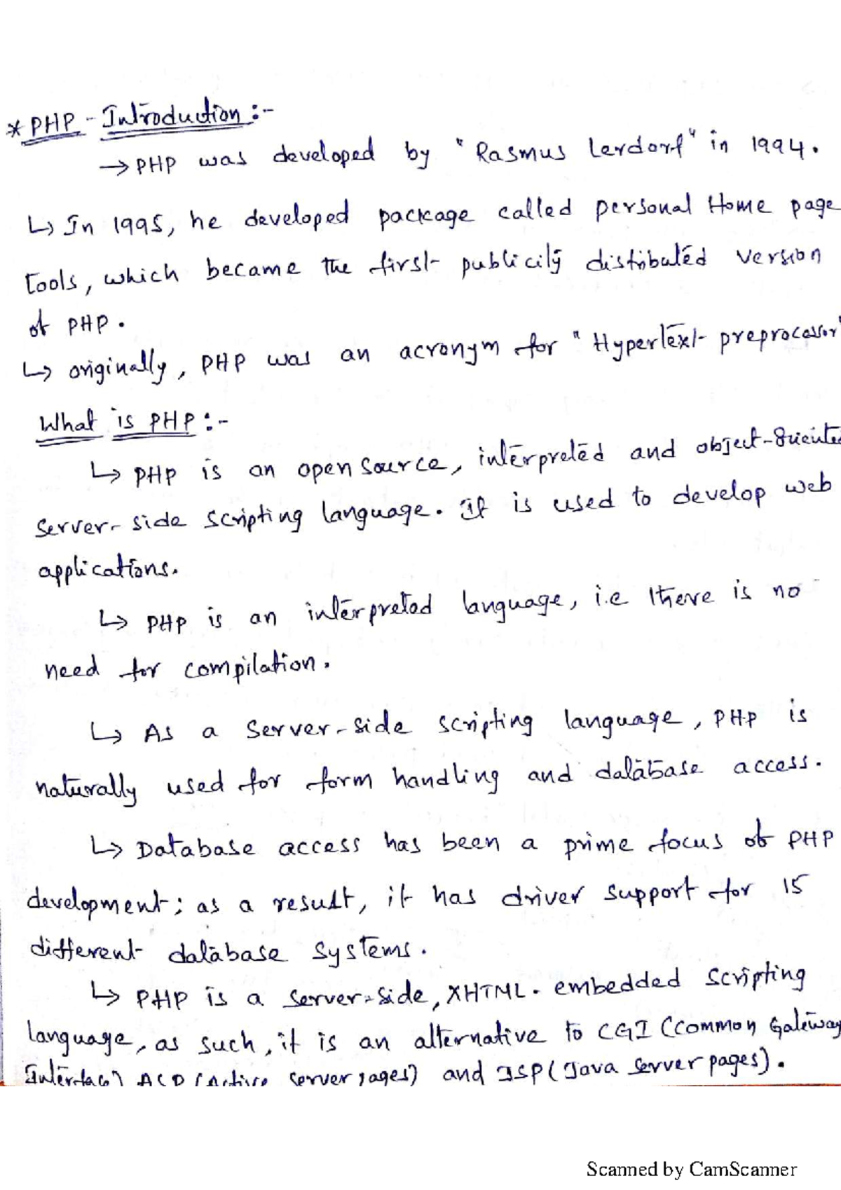 Phpwt Lecture Notes Php Introduction Php Was Developed In 1994 In 1995 He Developed