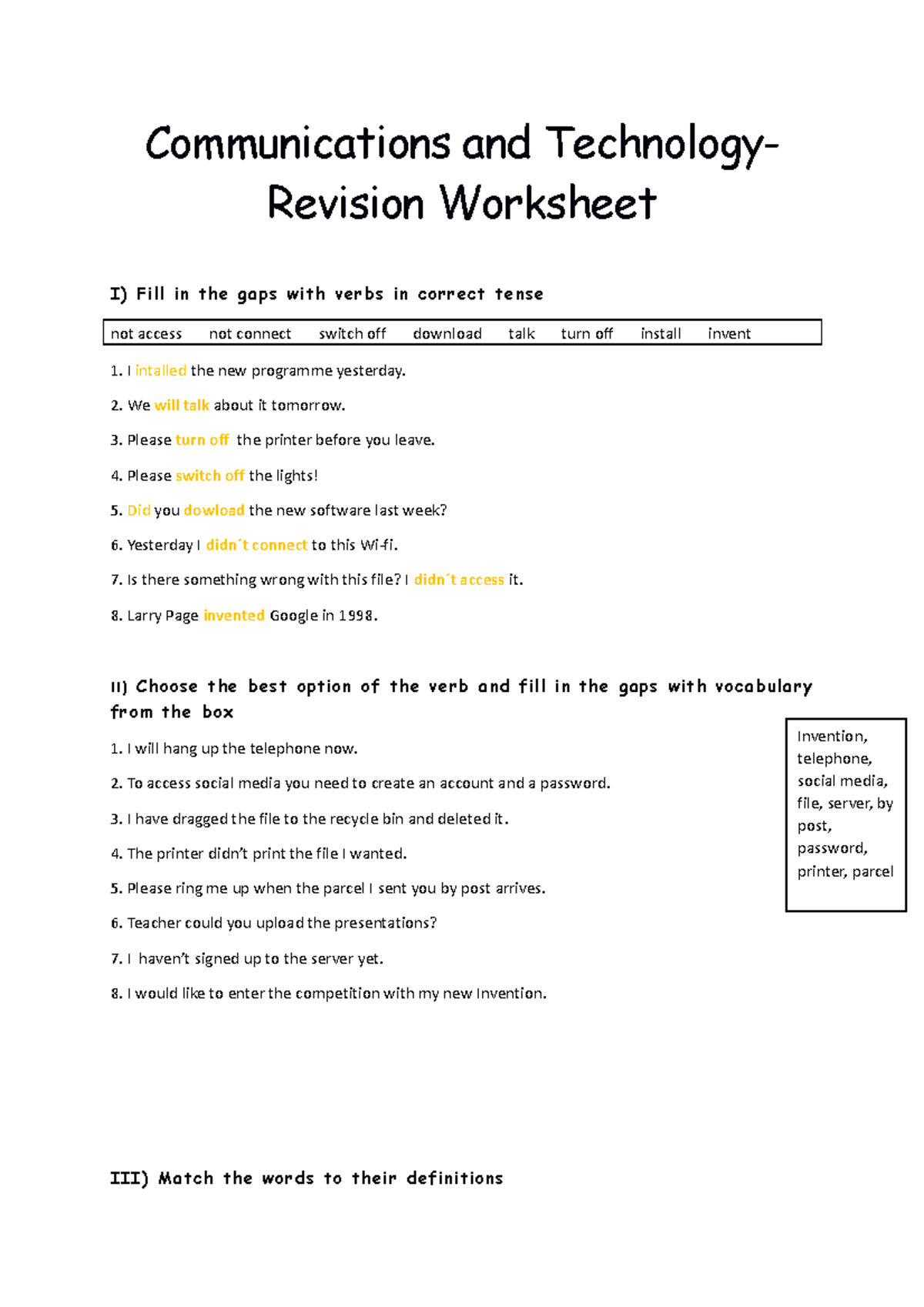 Ficha 1 communications-and-technology-vocabulary-practise ...