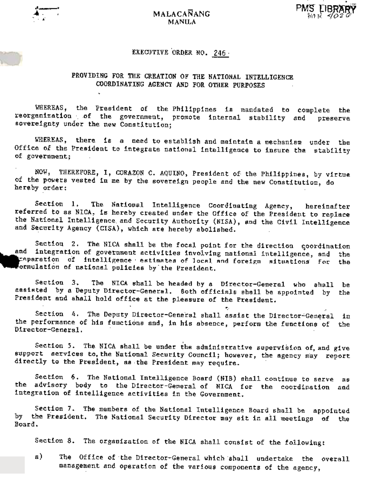 NICA Executive Order NO. 246 - . PMS J-fB ~RY' \\1 J)J2 (p ...