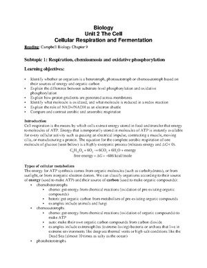 AP Biology Unit 2 - notes - Biology Unit 2 The Cell Photosynthesis ...