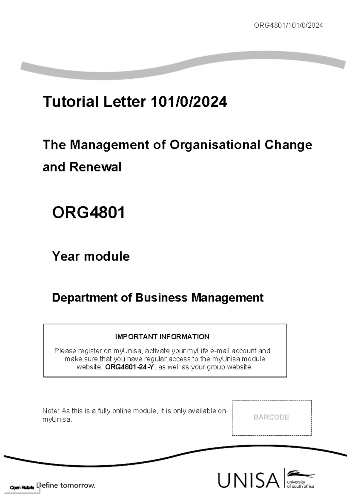 ORG4801 - Tutorial Letter 2024 - ORG4801/101/0/ Note: As this is a ...