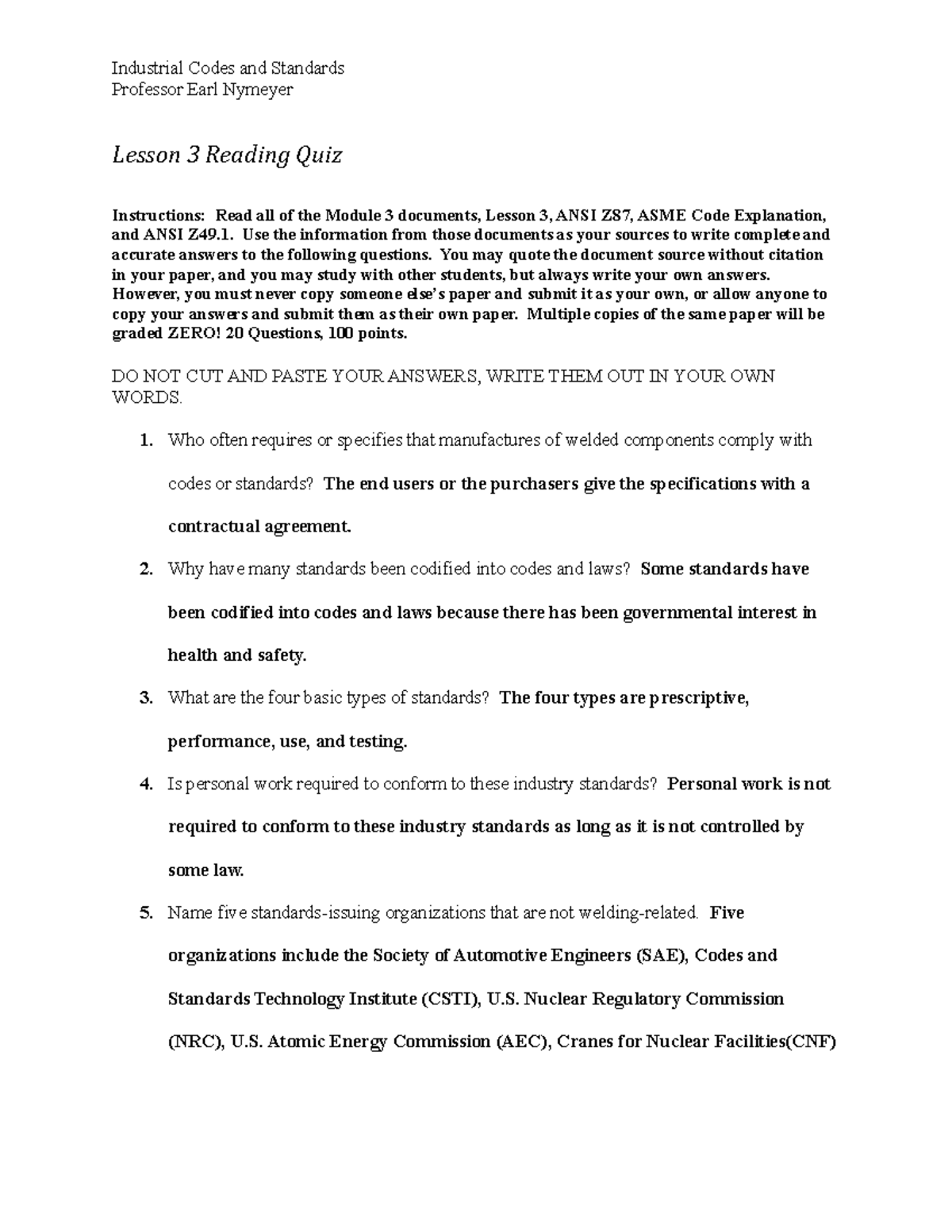 Lesson 3 Quiz for blueprint reading - Professor Earl Nymeyer Lesson 3 ...