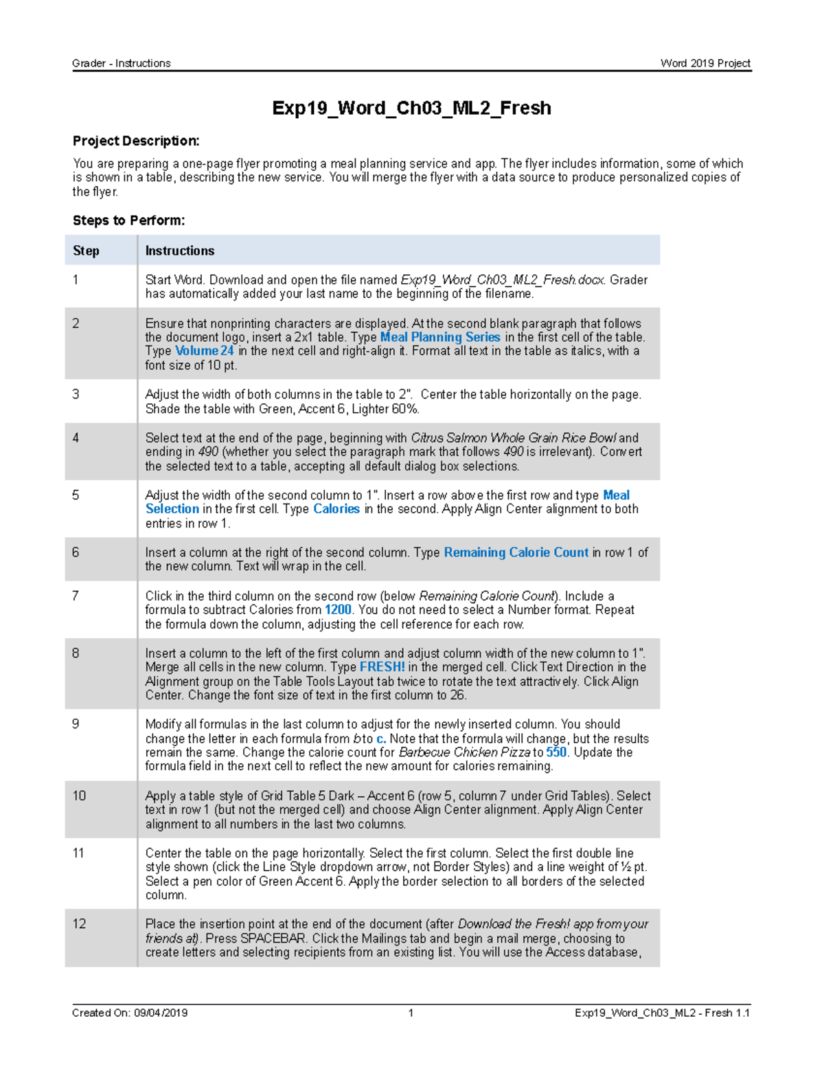 Exp19 Word Ch03 ML2 Fresh Instructions - Grader - Instructions Word ...