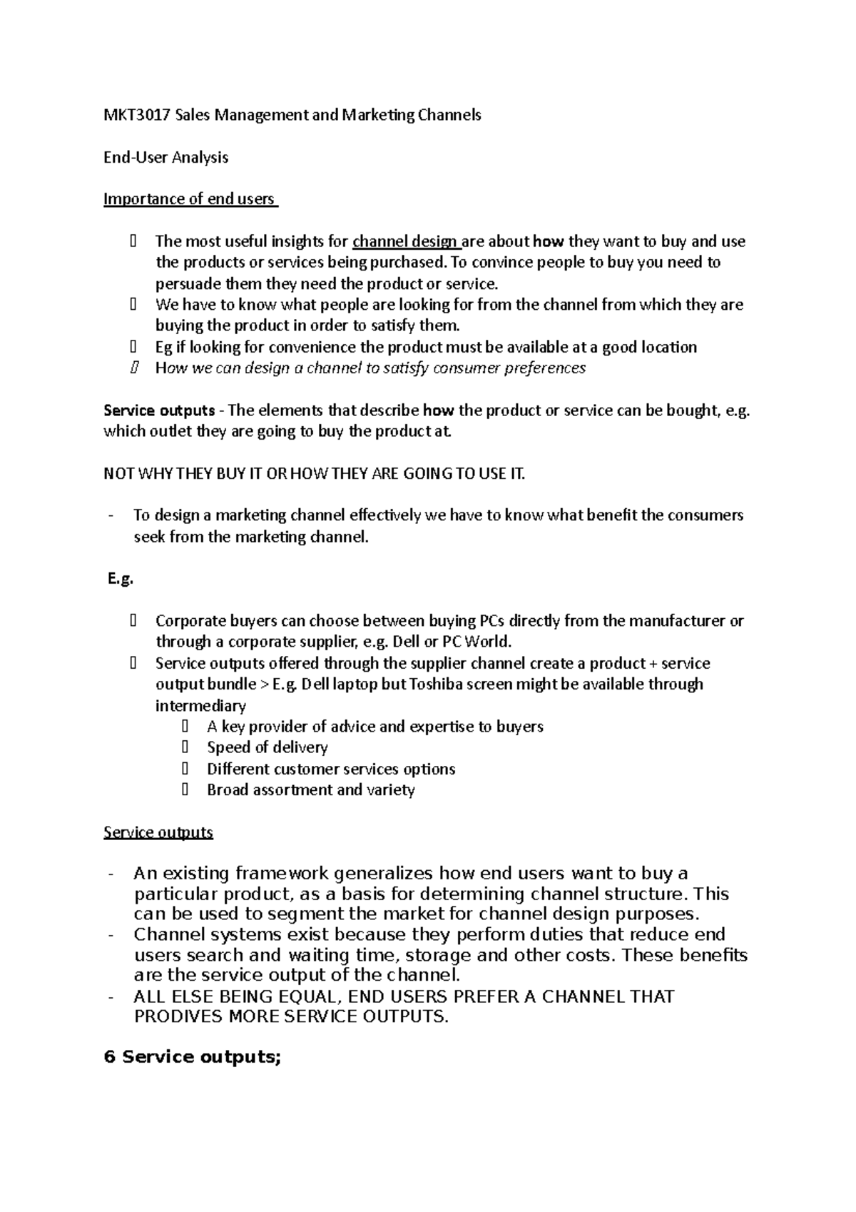 Service outputs and segmentation - MKT3017 Sales Management and ...