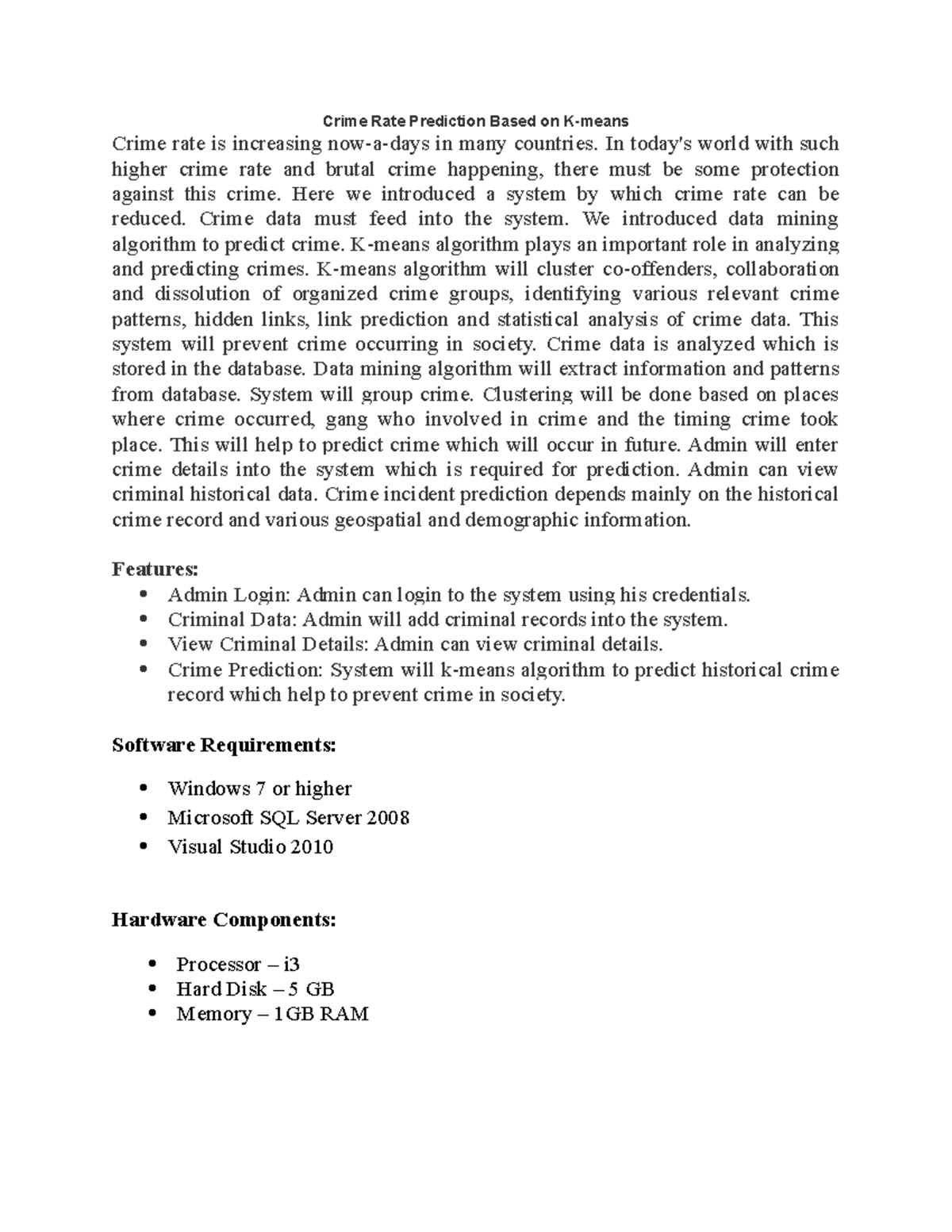 A78 - Crime Rate Prediction project abstract Crime Rate Prediction ...