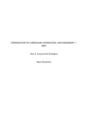 D091-Intro to Curriculum, Instruction, and Assessment Task 2 PASSED - D091 - WGU - Studocu