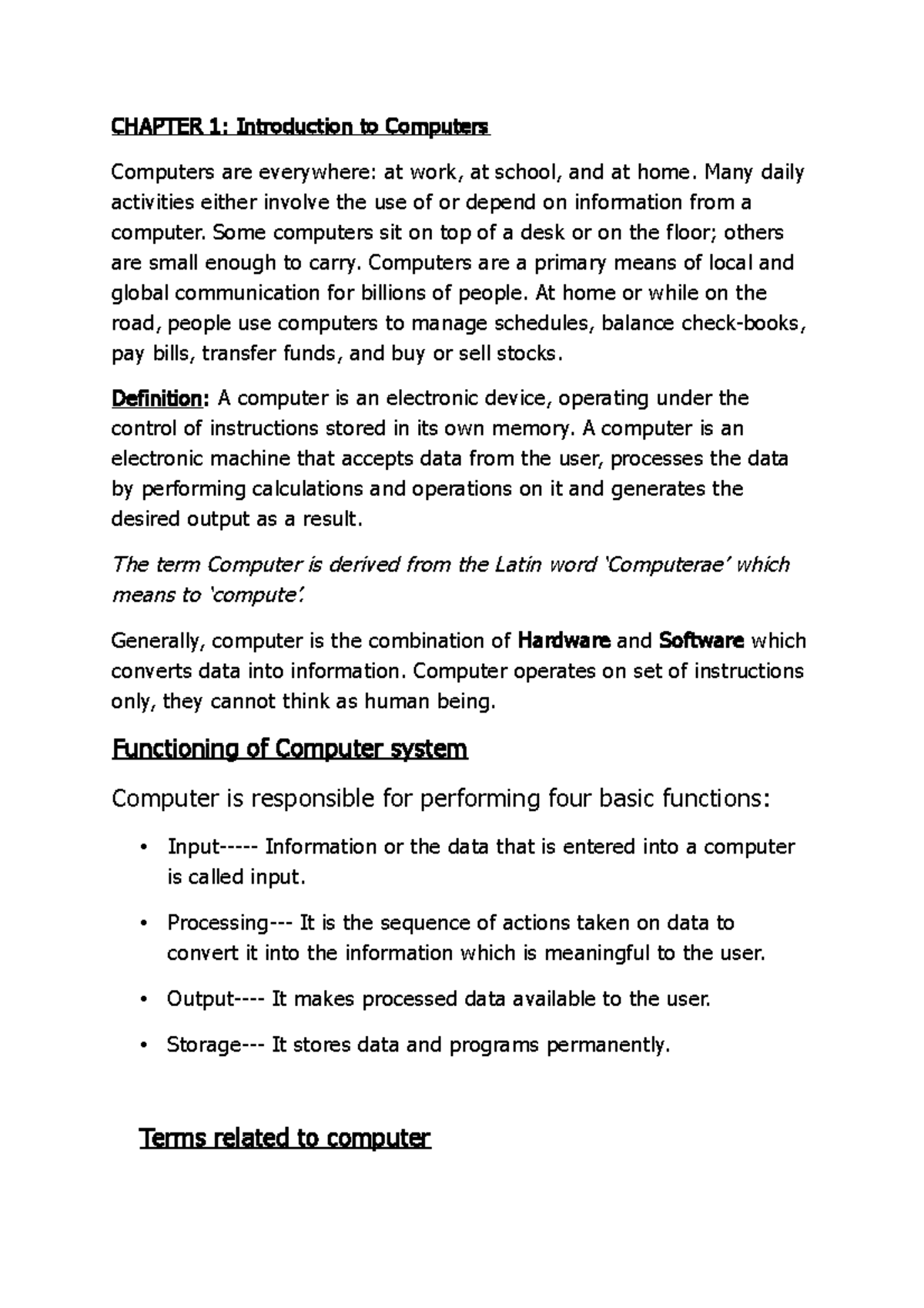 Chapter 1 of Computer Literacy - CHAPTER 1: Introduction to Computers ...