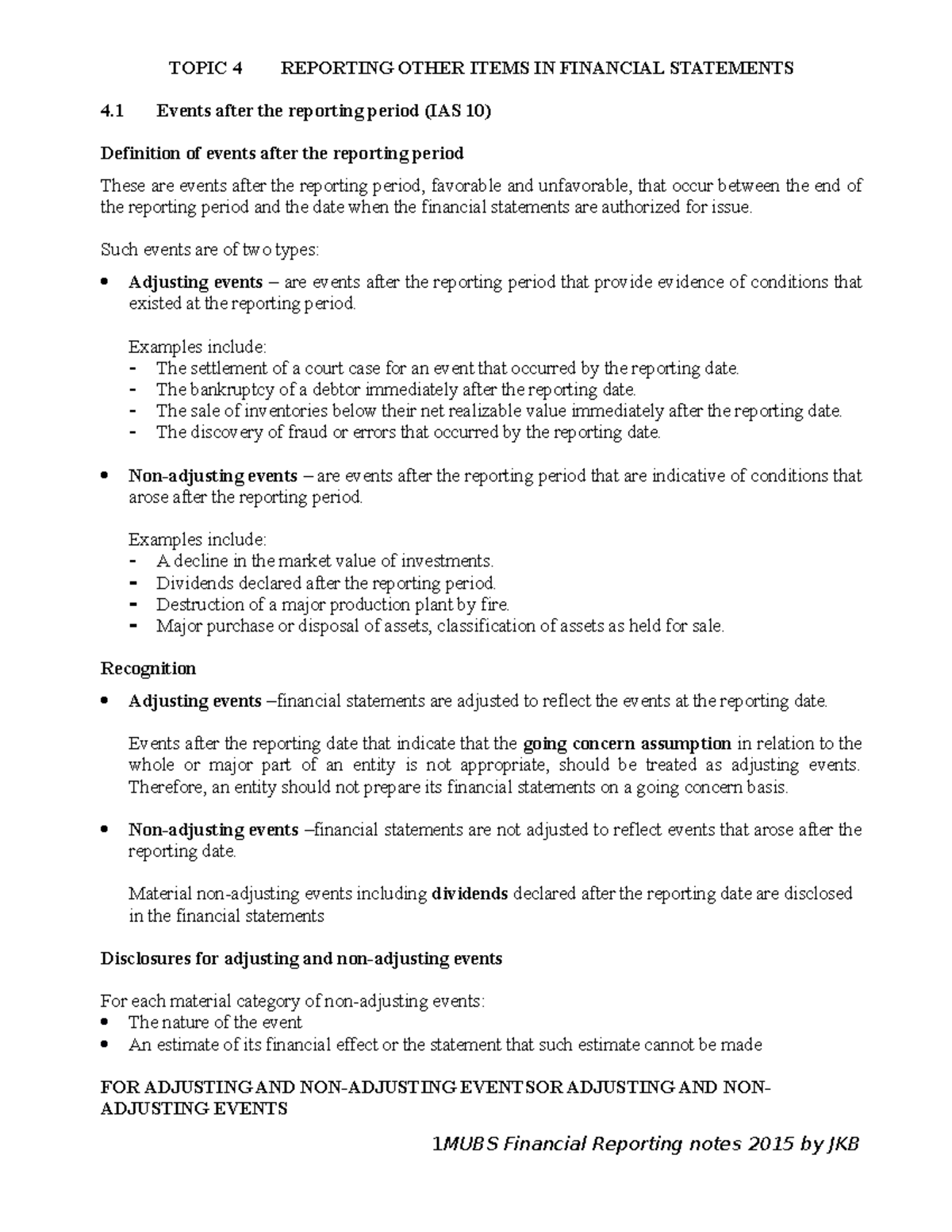Reporting Other Items IN Financial Statements - TOPIC 4 REPORTING OTHER ...