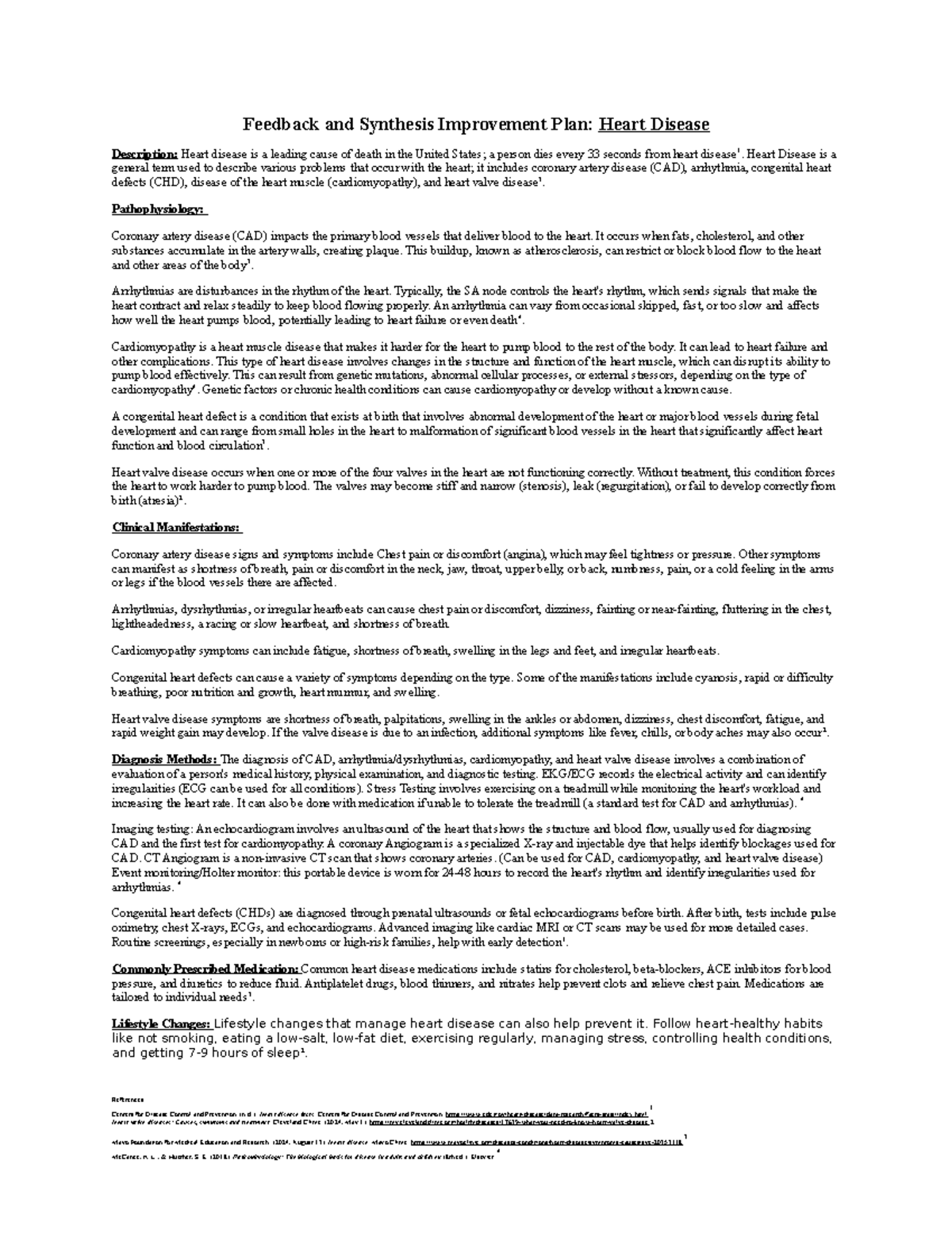 Feedback and Synthesis Improvement Plan Heart Disease - Feedback and ...