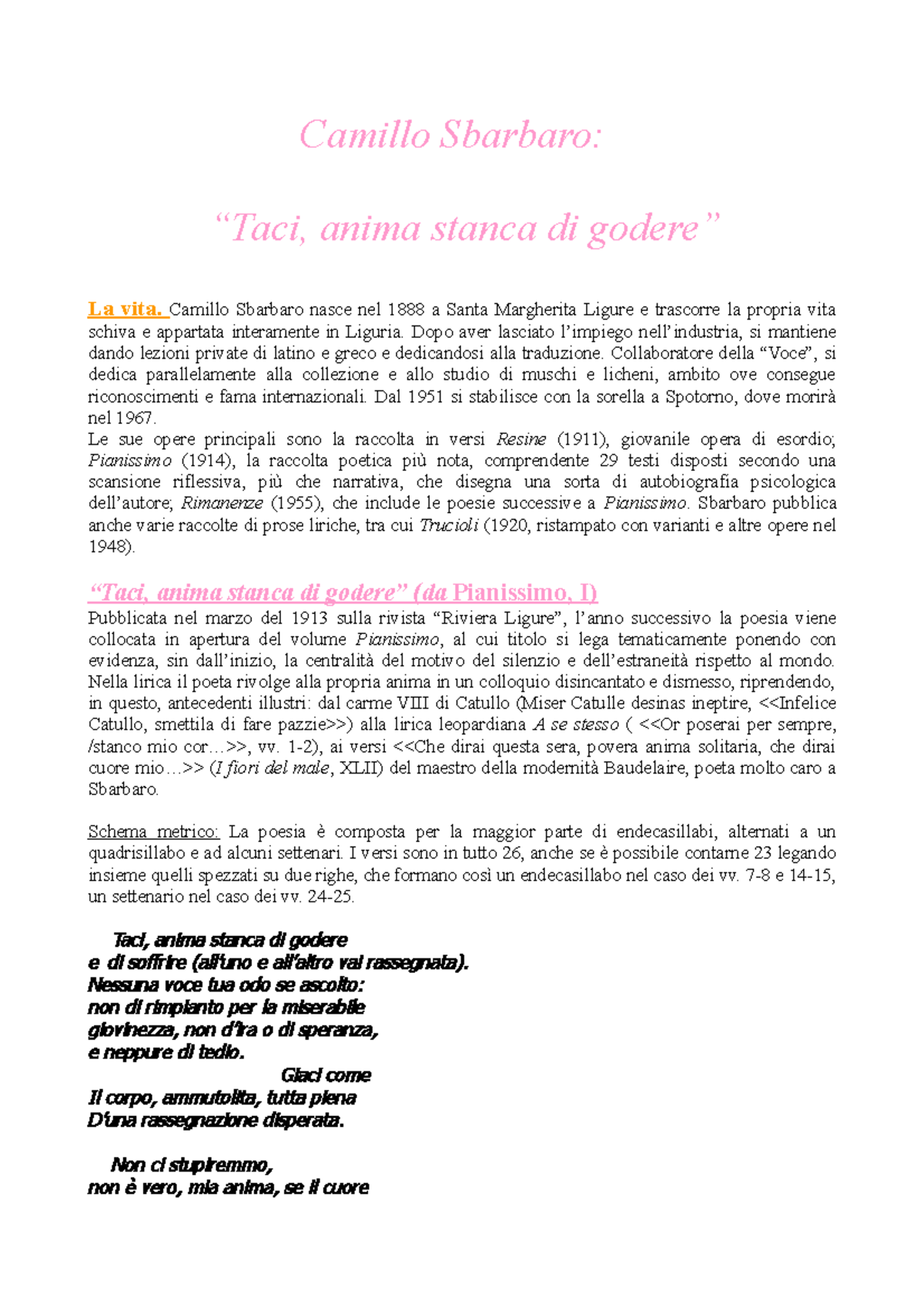 Taci anima stanca di godere - Camillo Sbarbaro: “Taci, anima stanca di ...