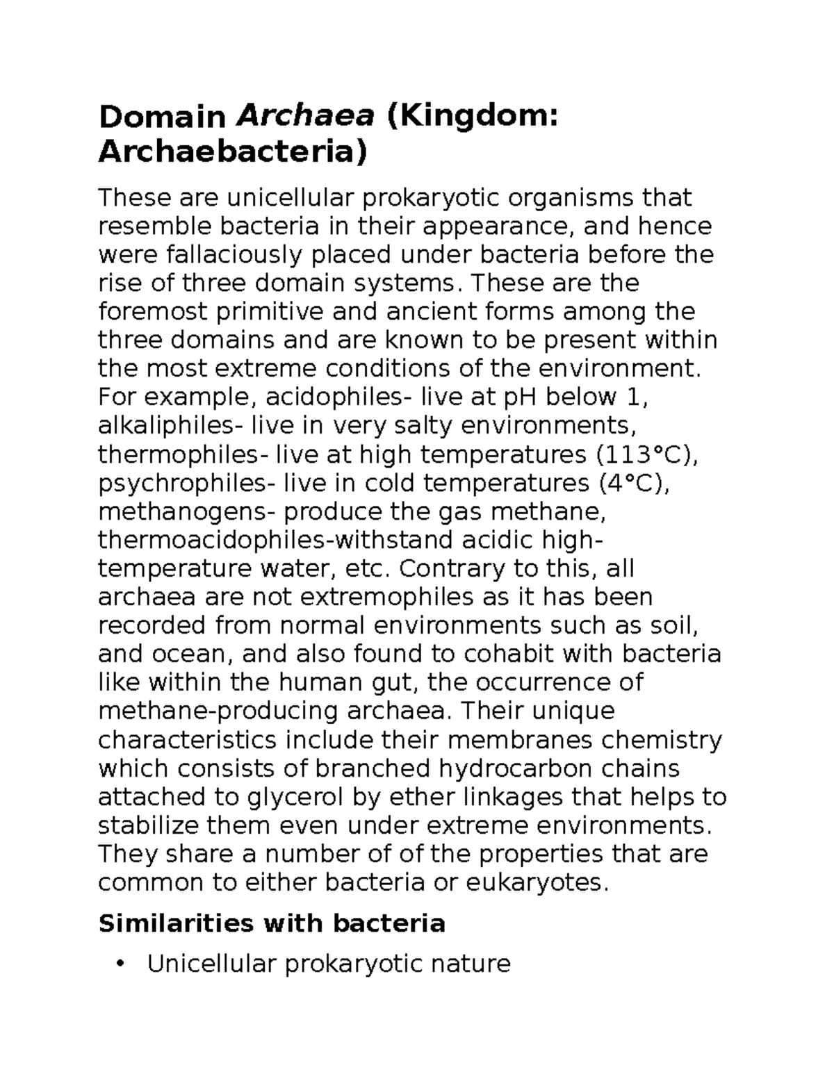Bio 25 - Notes - Domain Archaea (Kingdom: Archaebacteria) These are ...
