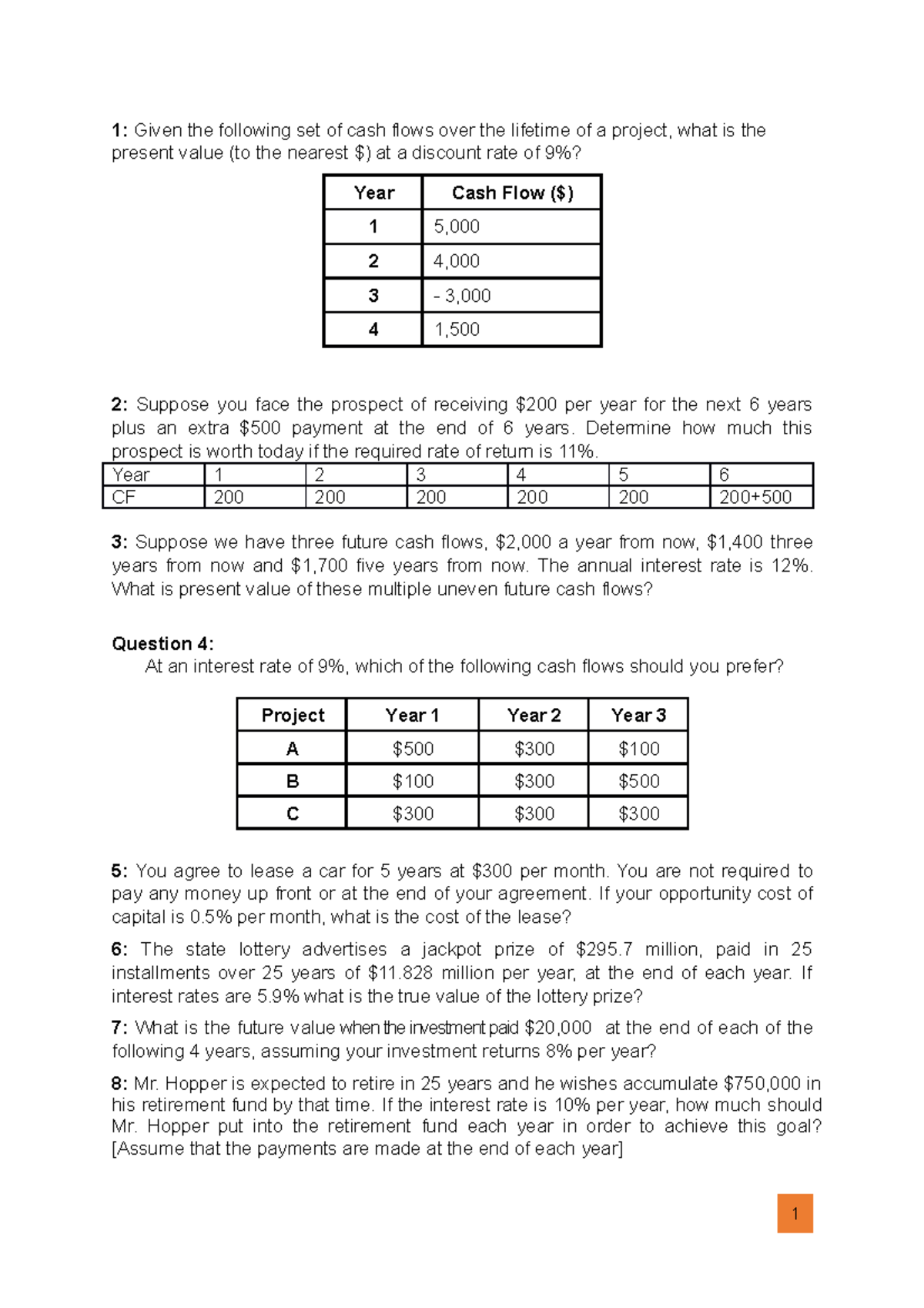 Chapter time value of money exercise 2 - 1: Given the following set of cash flows over the ...