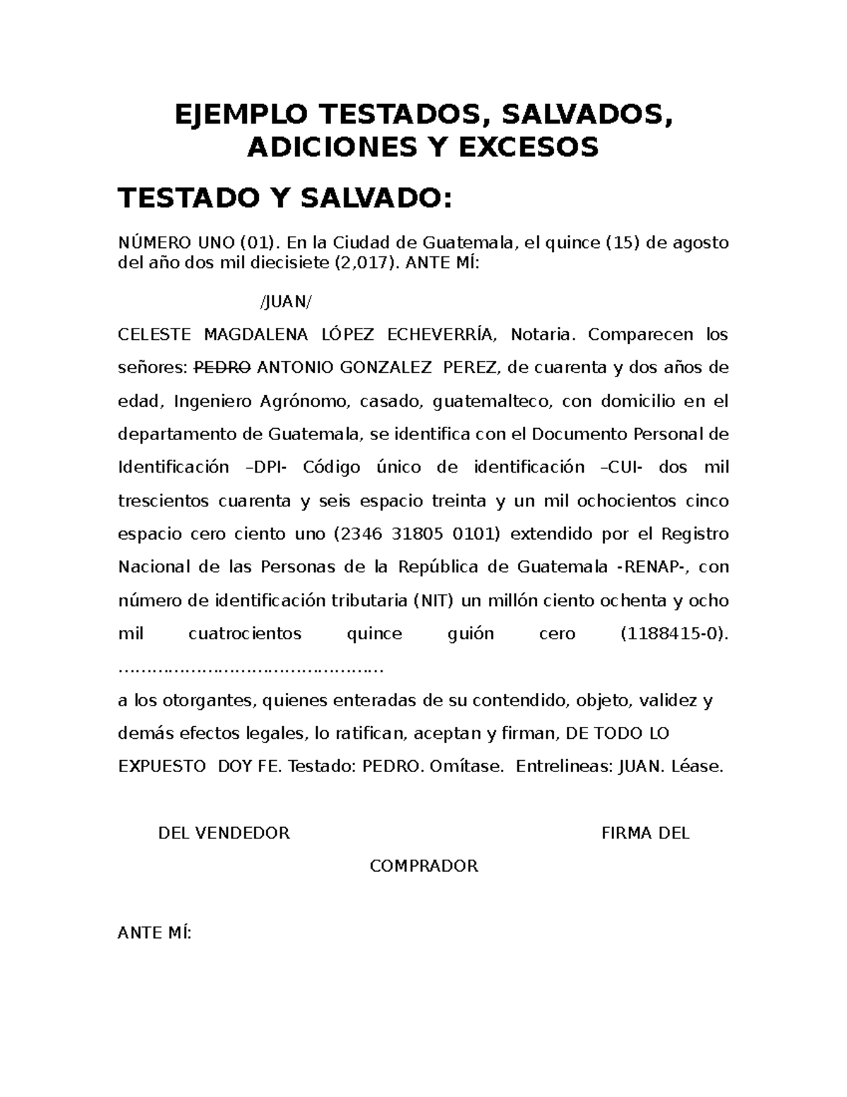 Ejemplo Testados - EJEMPLO TESTADOS, SALVADOS, ADICIONES Y EXCESOS ...