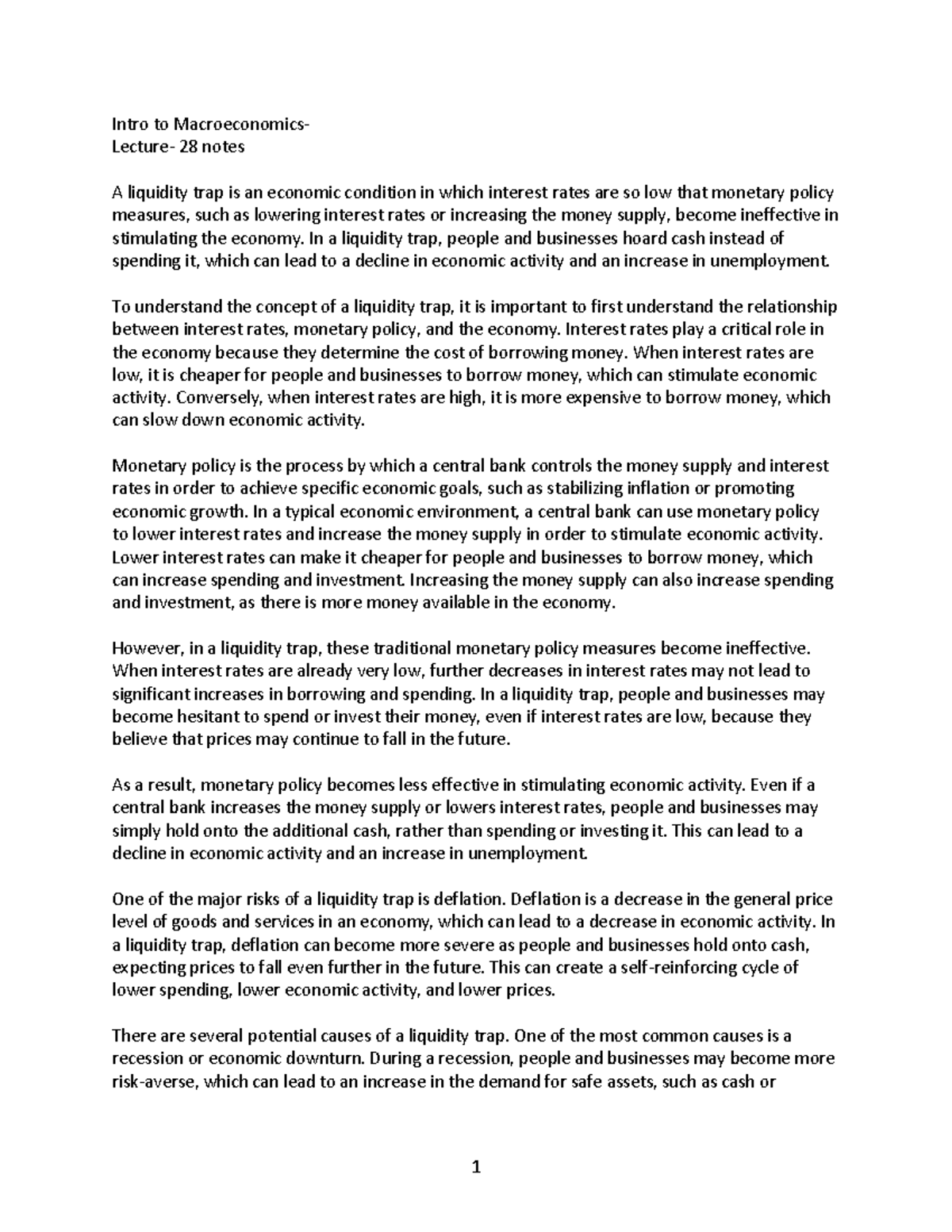 Intro To Macroeconomics Lecture 28 Notes 1 Intro To Macroeconomics Lecture 28 Notes A