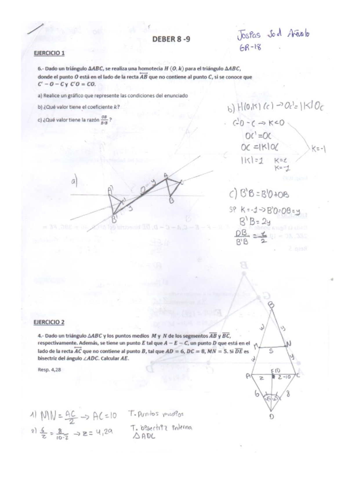 SEMANA 9- TRABAJO - DEBER Josias Joel Arevalo EJERCICIO 1 Dado un triángulo AABC, se realiza una ...