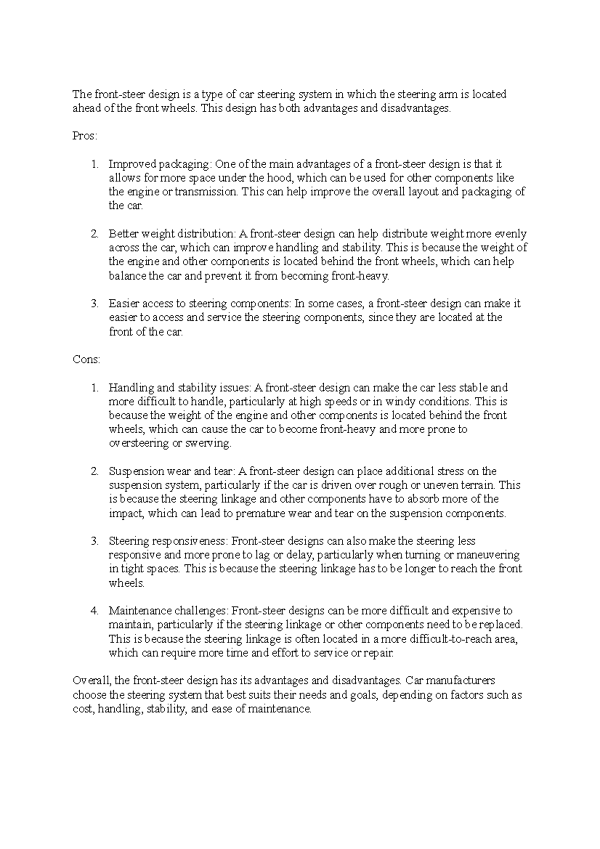 Front steer - Race Car Vehicle Dynamics - The front-steer design is a ...