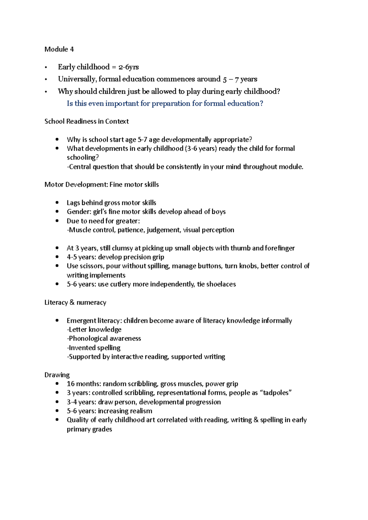 Module 4&5 - Lecture notes 4 and 5 - Module 4 Early childhood = 2-6yrs ...