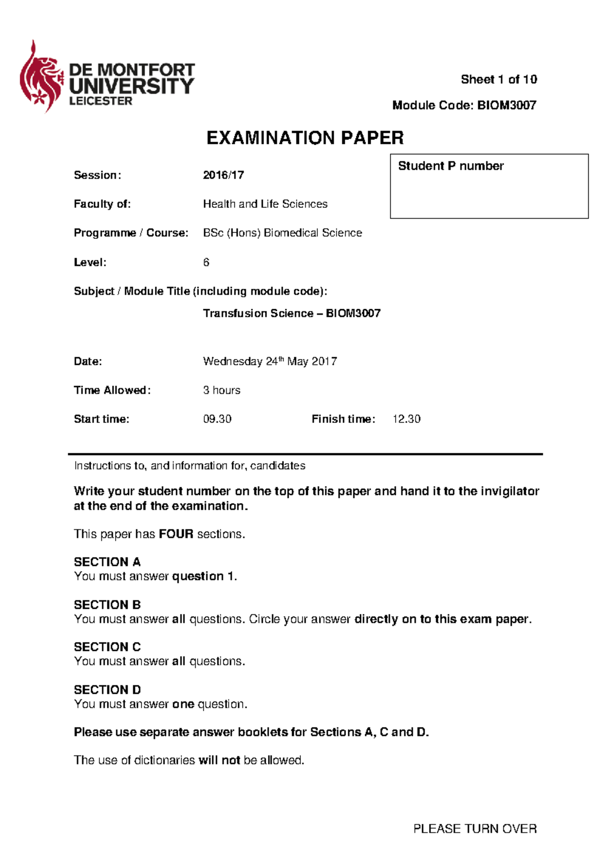 BIOM3007 2017 - exam - Module Code: BIOM EXAMINATION PAPER Session ...