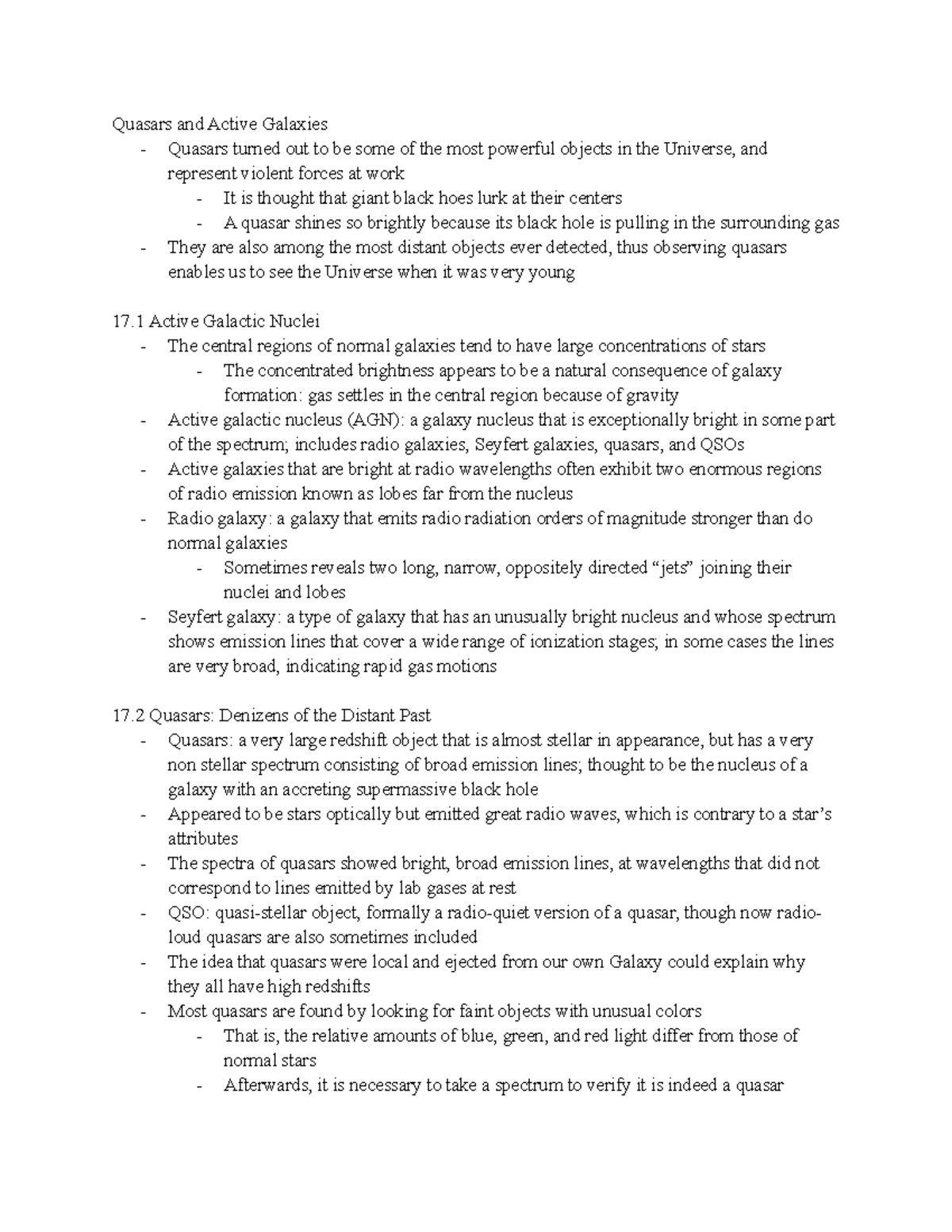 Astronomy 11 18 20 - Quasars and Active Galaxies - Quasars turned out ...