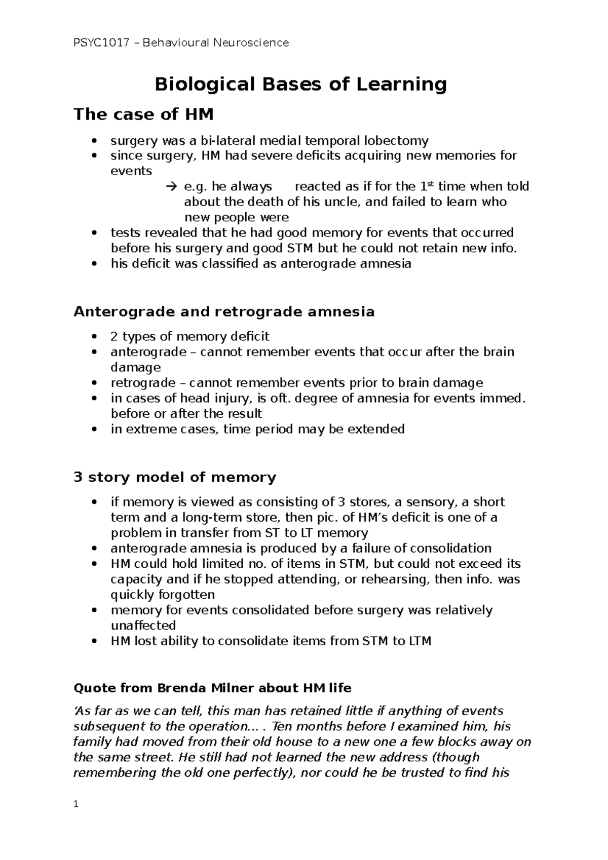 Biological bases of learning - L4 - Biological Bases of Learning The ...