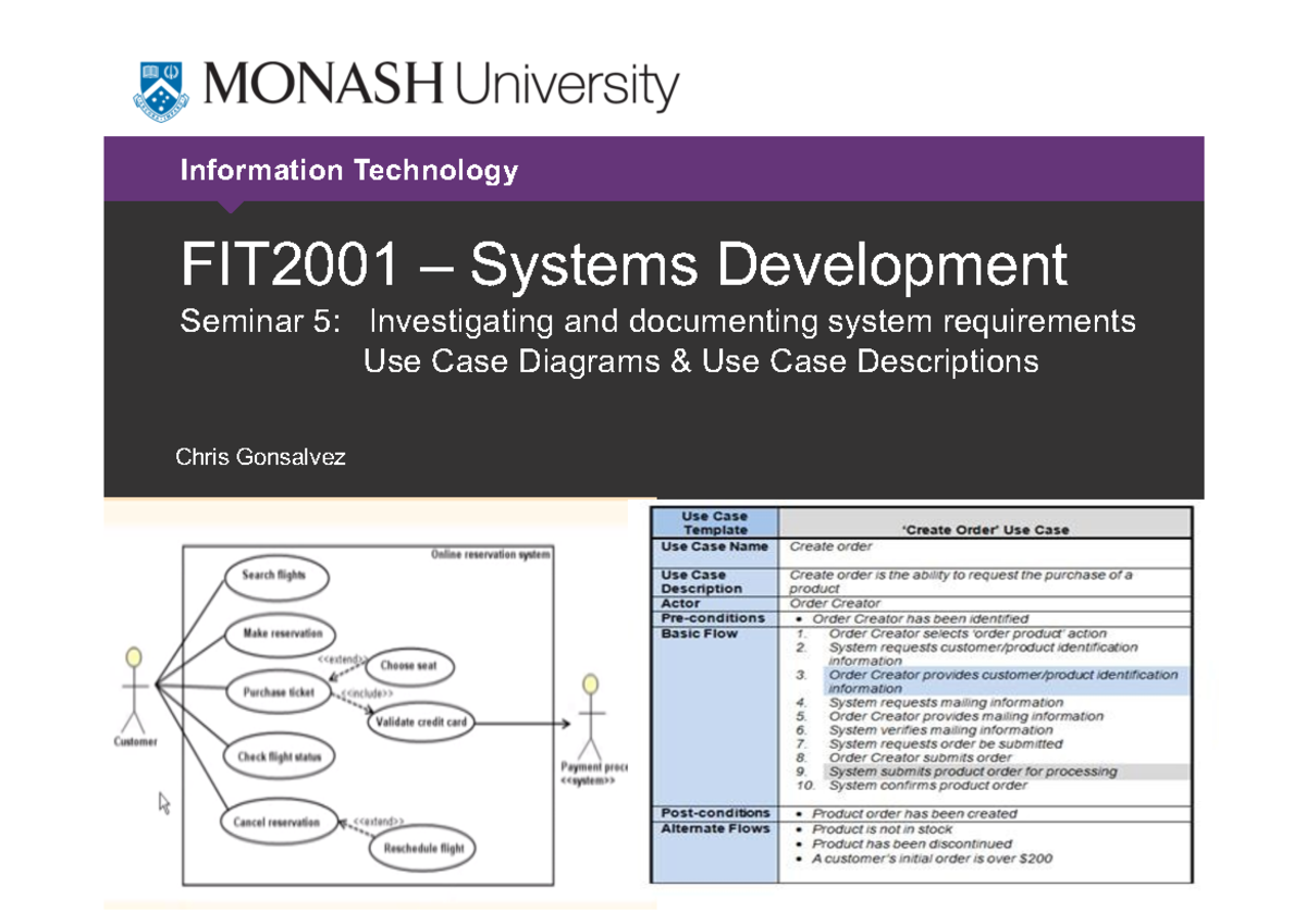 FIT2001 S5 Use Case Diagrams and Descriptions - Information Technology FIT2001 – Systems ...