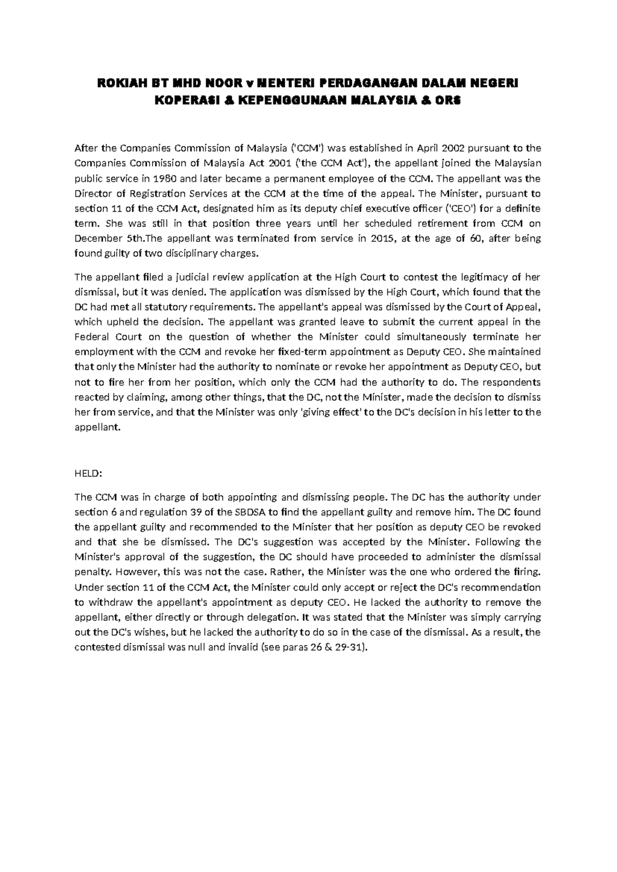 Rokiah BT MHD NOOR v Menteri Perdagangan Dalam Negeri Koperasi - ROKIAH ...