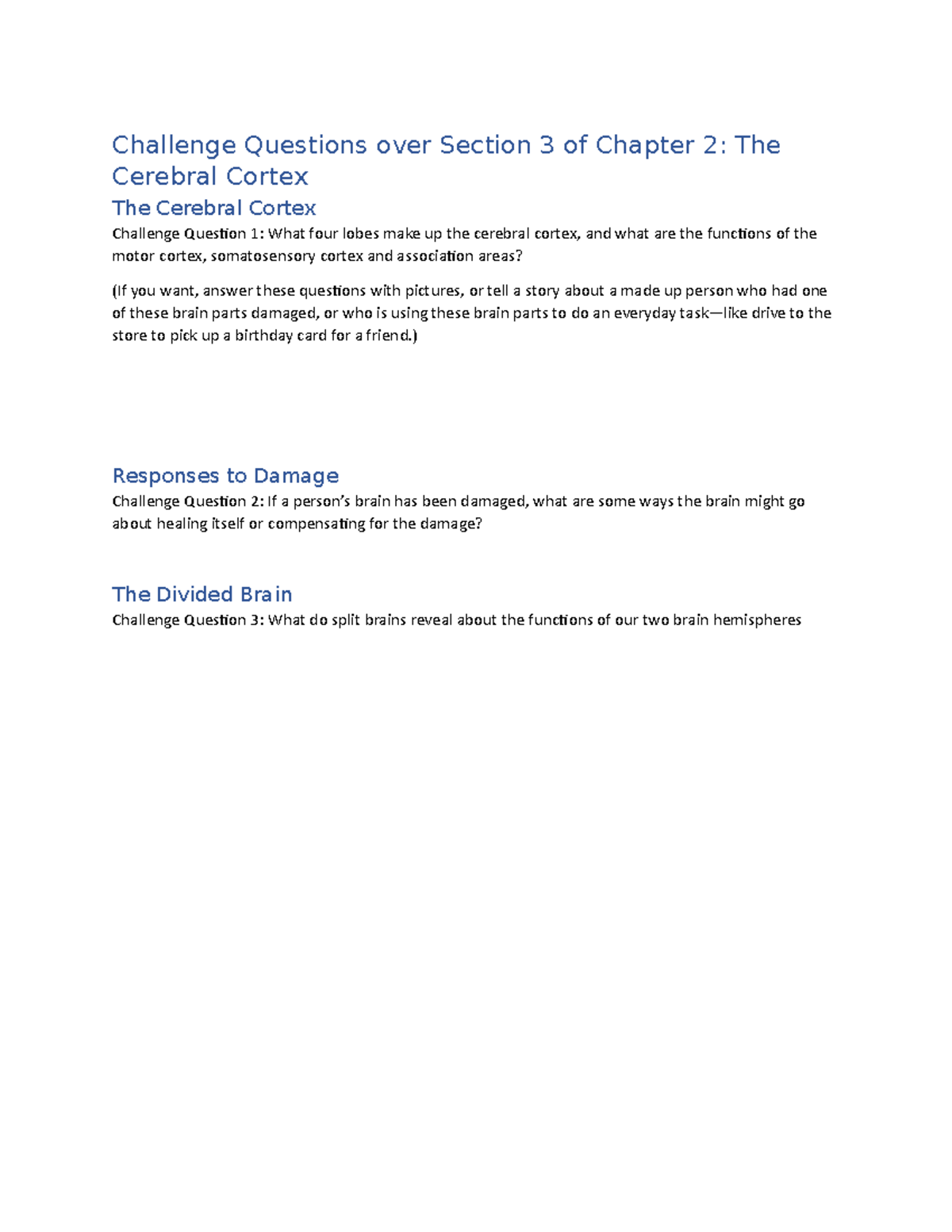 Challenge Questions over Section 3 of Chapter 2 - Challenge Questions ...