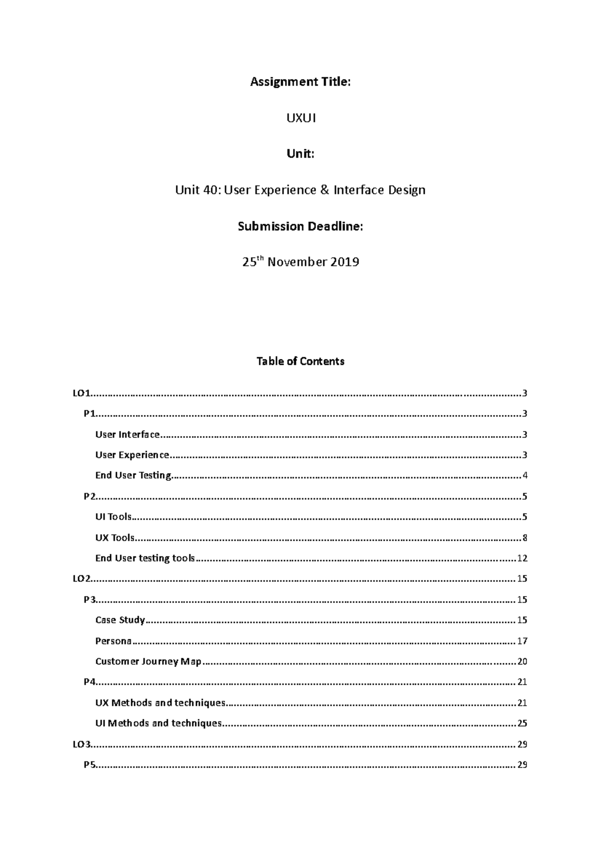 Ui Assignment Ux Assignment Title Uxui Unit Unit 40 User Experience And Interface Design 25 